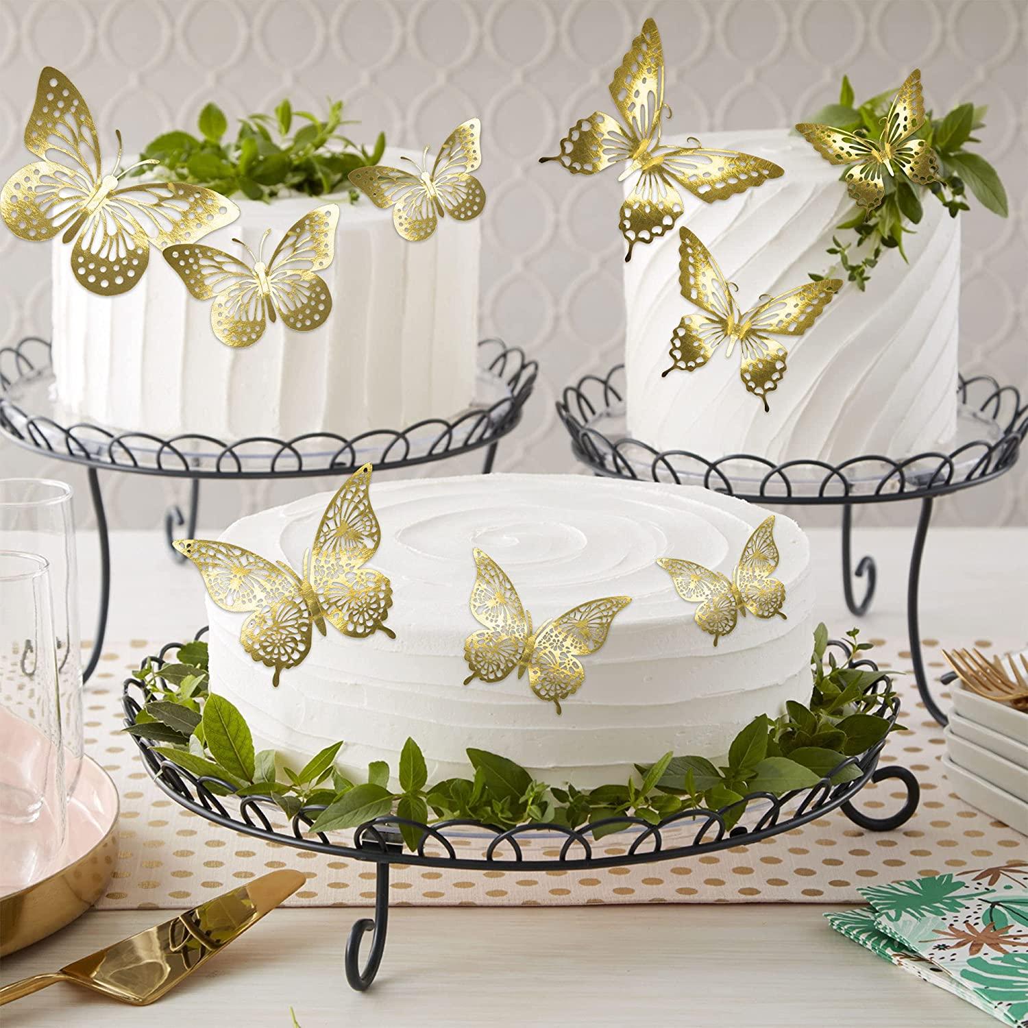 Gyufise 36 Pack Gold Glitter 3D Butterfly Cupcake Toppers for Birthday ...