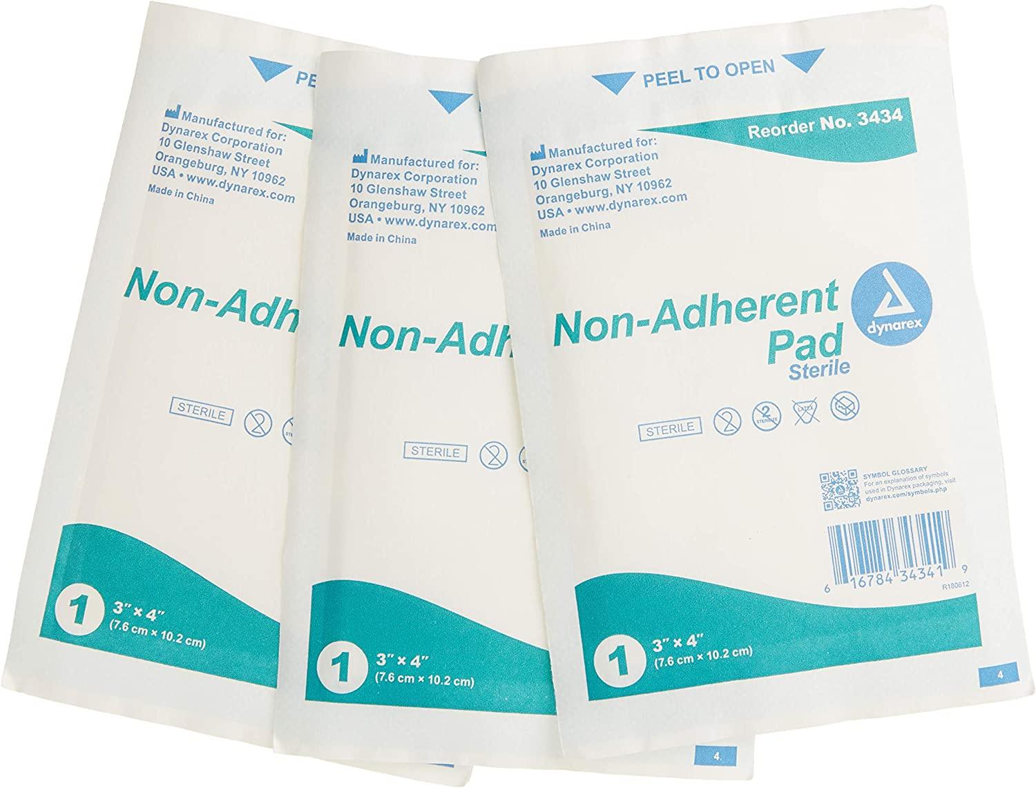 Dynarex Non-Adherent Pads 3x4 - Sterile, Individually Packaged for ...