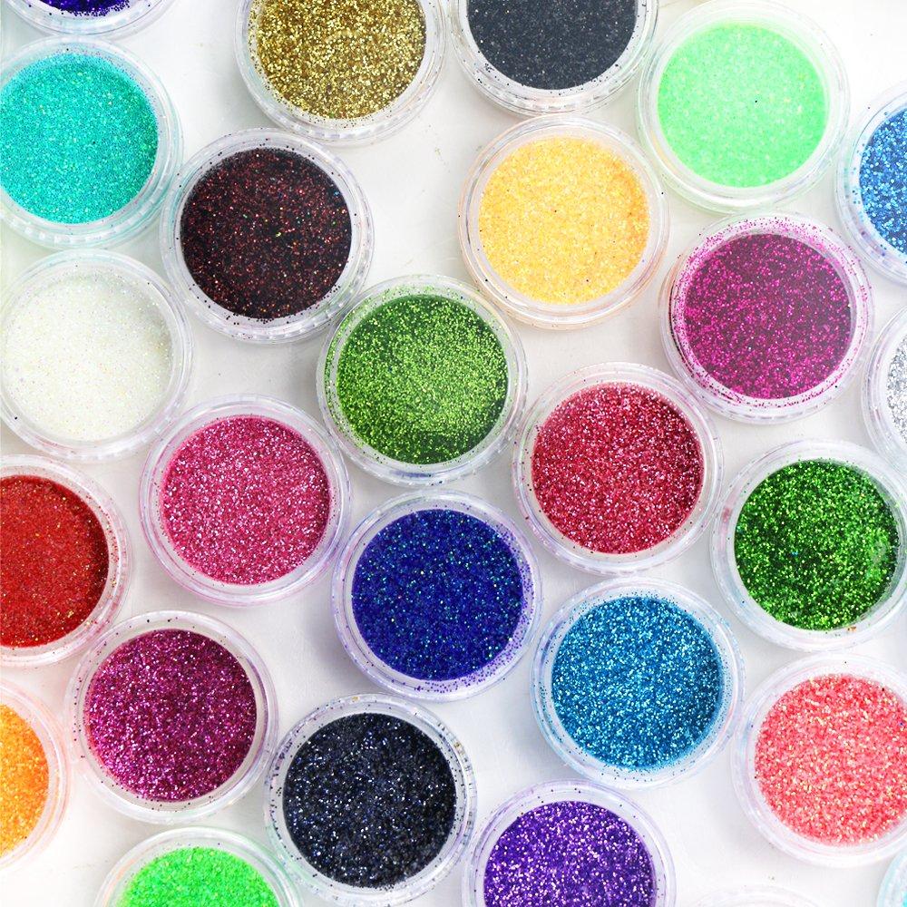 Kuqqi 45 Colors Glitter Eyeshadow and Nail Art Powder Set - Shimmer ...