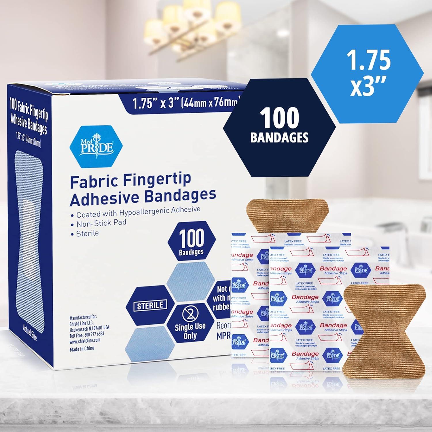 Med Pride Sterile Fabric Fingertip Adhesive Bandages 1.75'' x 3'' 100 ...