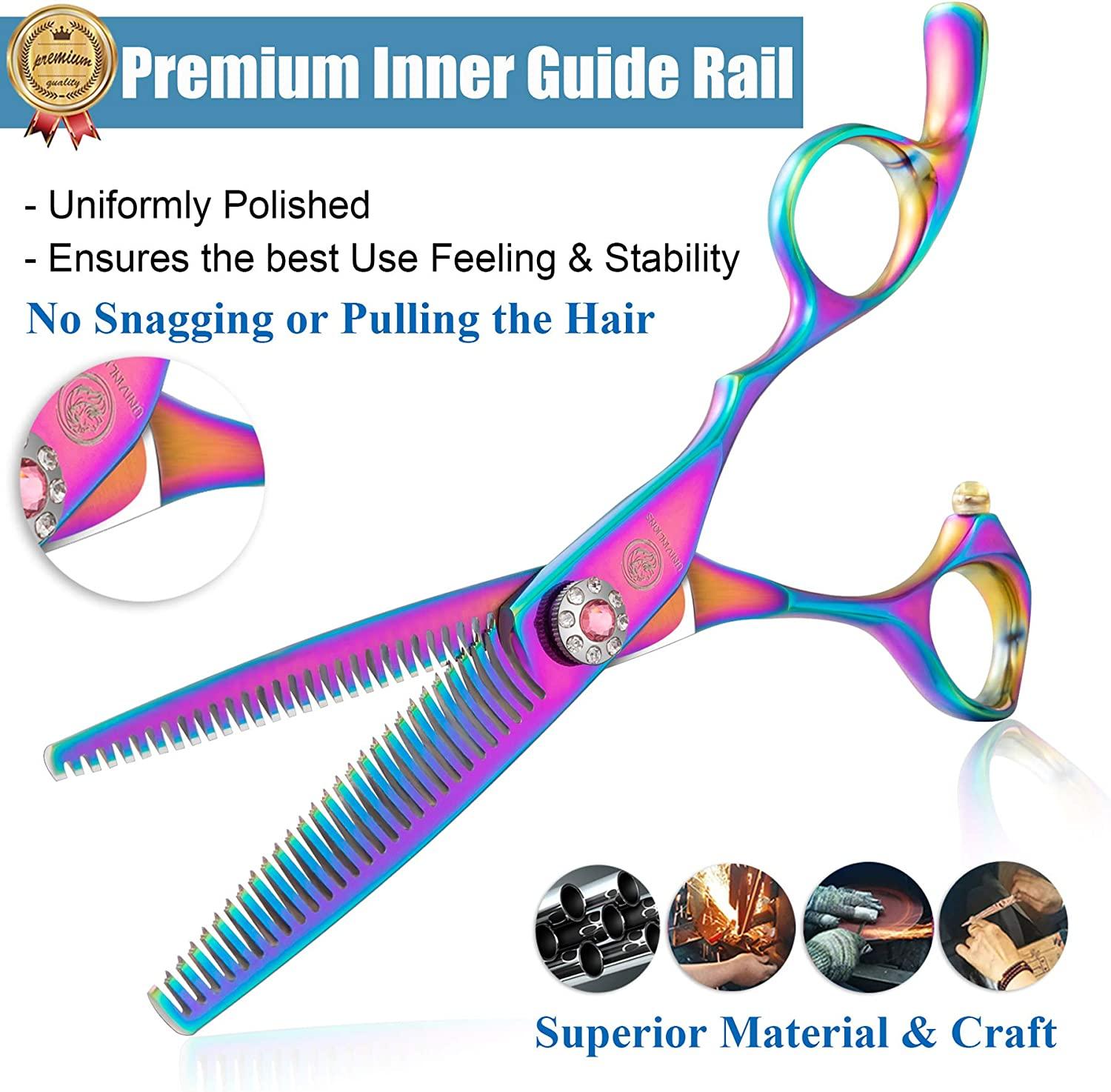 6 Inch Rainbow Double Sided Thinning Shears for Men, Women, Kids - Professional Barber Haircut ...