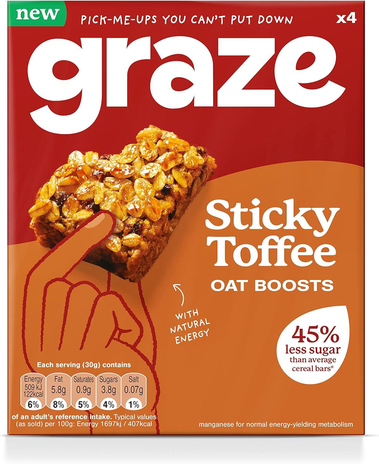 Graze - Sticky Toffee Oat Boost Snack Bars vegan friendly 4x30g | Buy ...