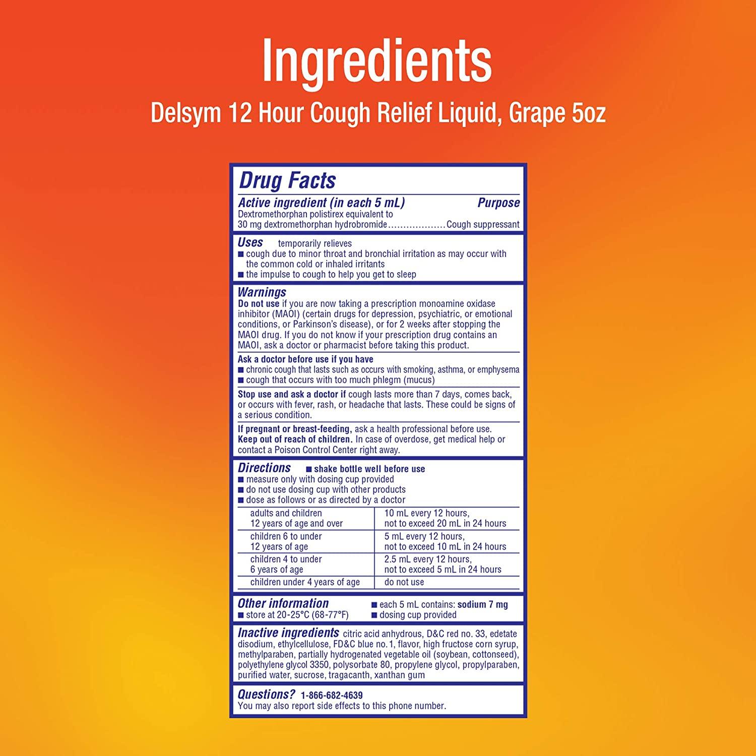 Delsym Adult 12 Hour Cough Relief Medicine, Powerful Cough Relief for ...