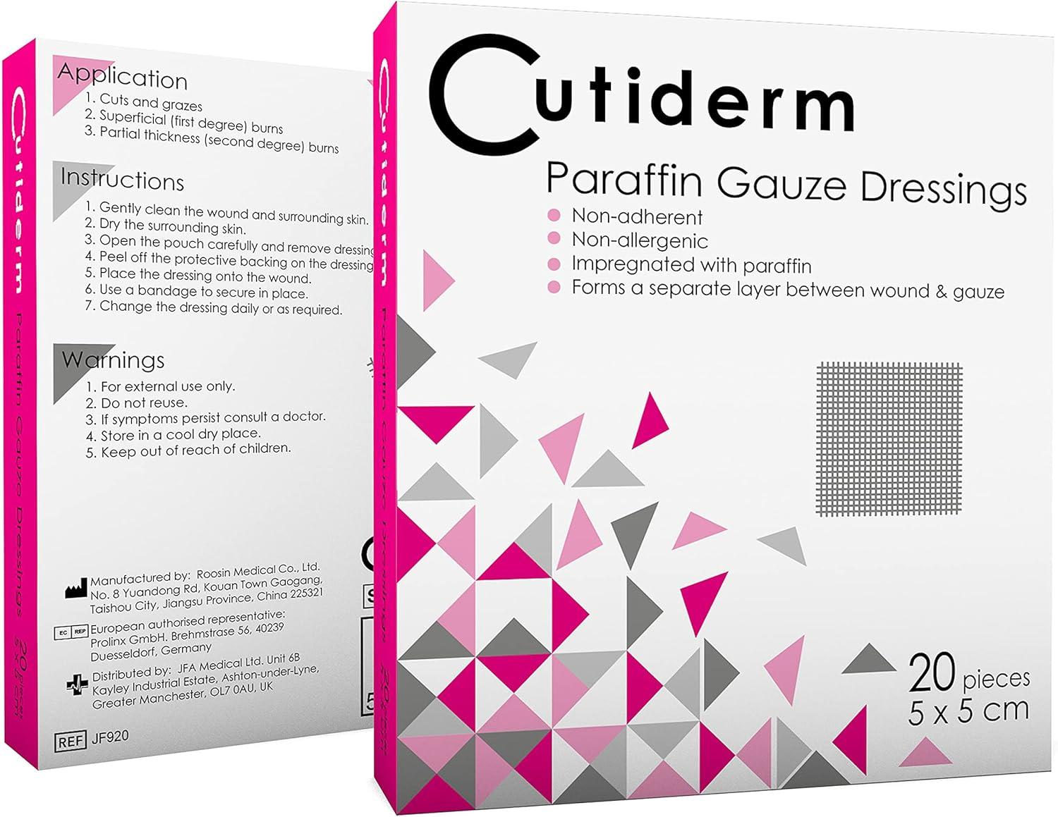 Buy Cutiderm Sterile Paraffin Gauze Compress 5cm x 5cm - Pack of 20 ...