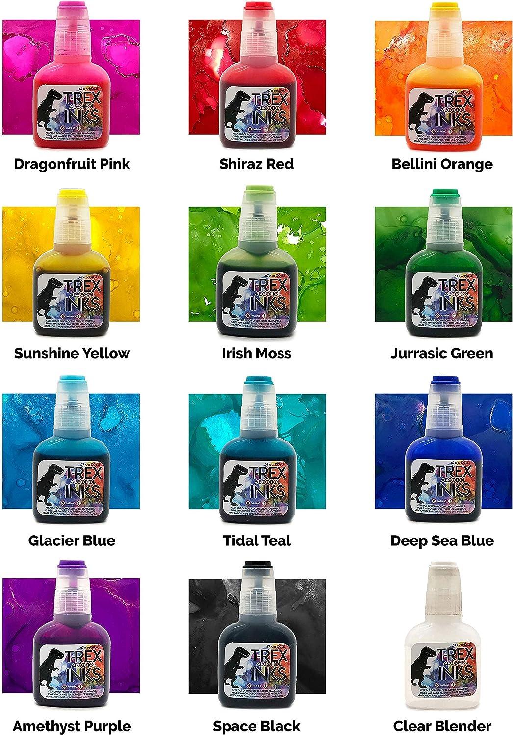 T-Rex Inks Premium Alcohol Inks Starter Set - 12 Vibrant XL Colors for ...