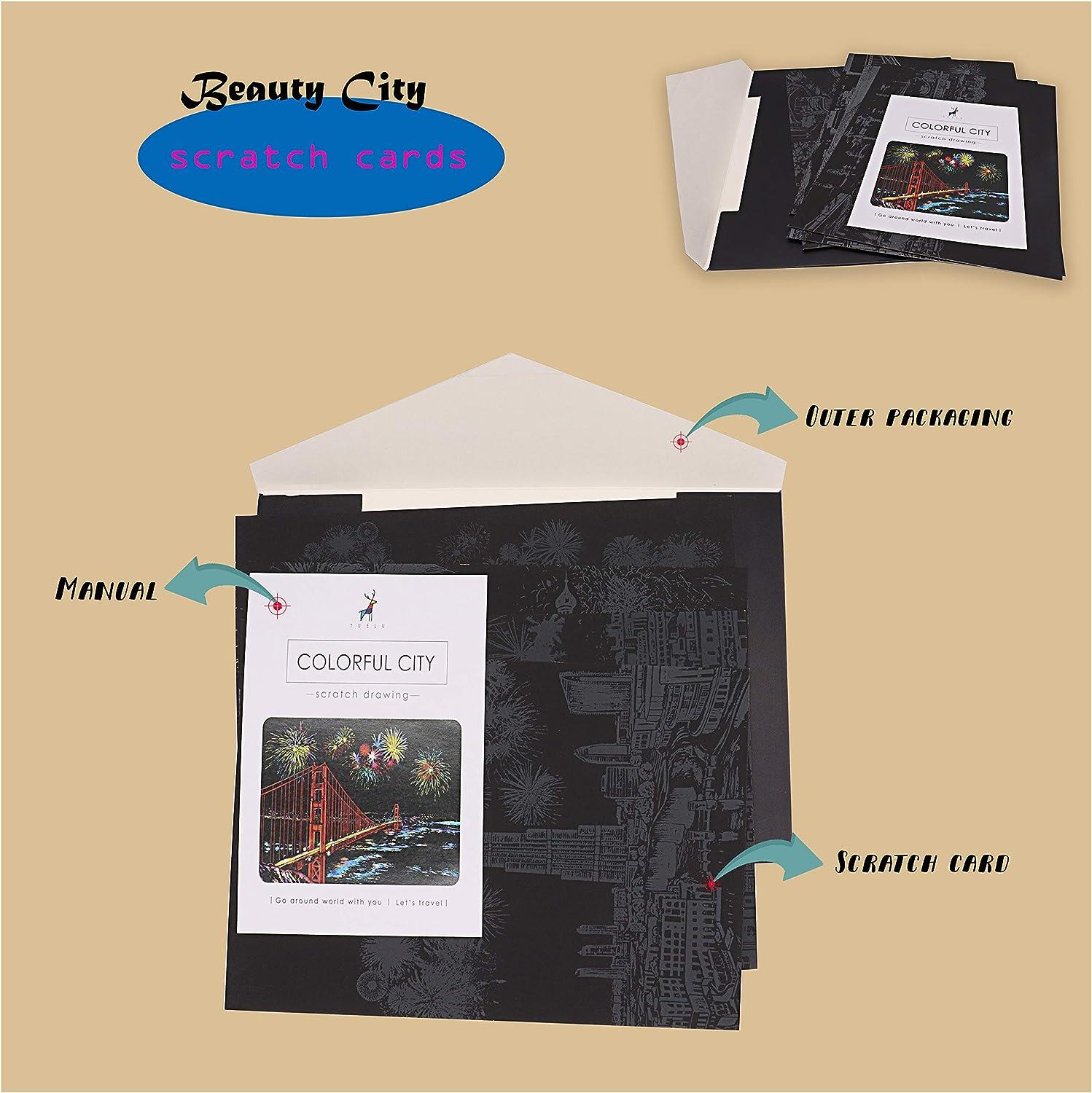 Fireworks City Scratch Painting & Cards Set | Engraving Art A4 for Kids ...