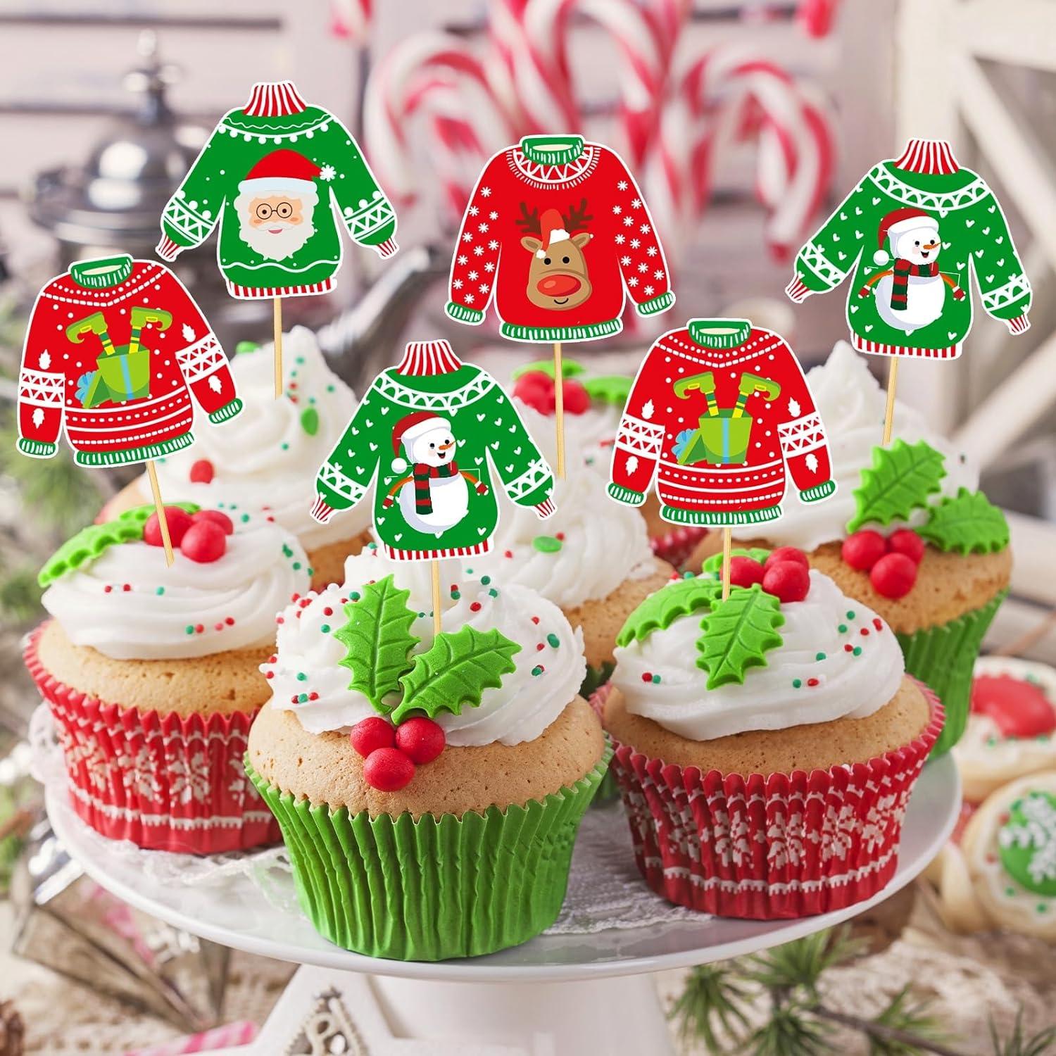 32 Pieces Ugly Sweater Cupcake Toppers Christmas Cupcake Toppers ...