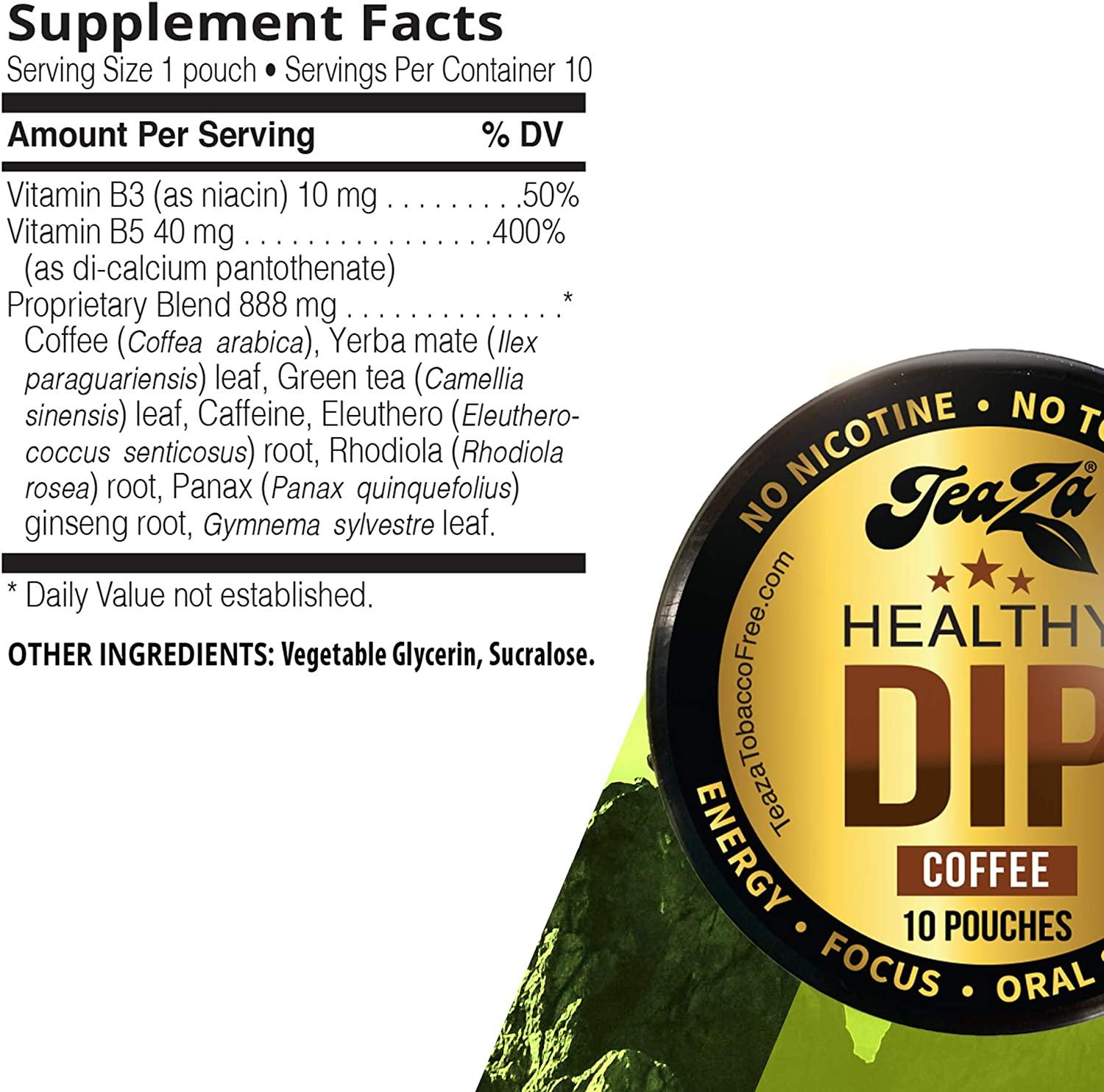 TeaZA Herbal Dip Coffee Pouches - Nicotine & Tobacco Free - Green Tea ...