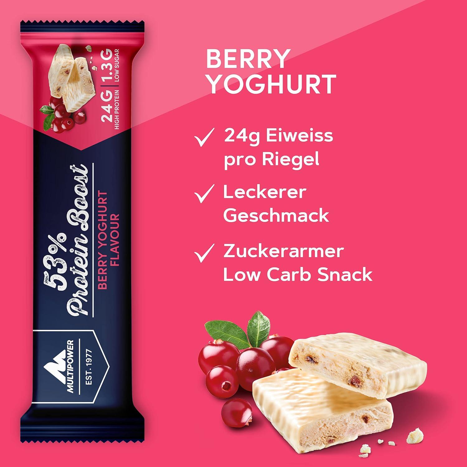 Multipower 53% Protein Boost - 20 x 45g Berry Yoghurt Protein Bars ...