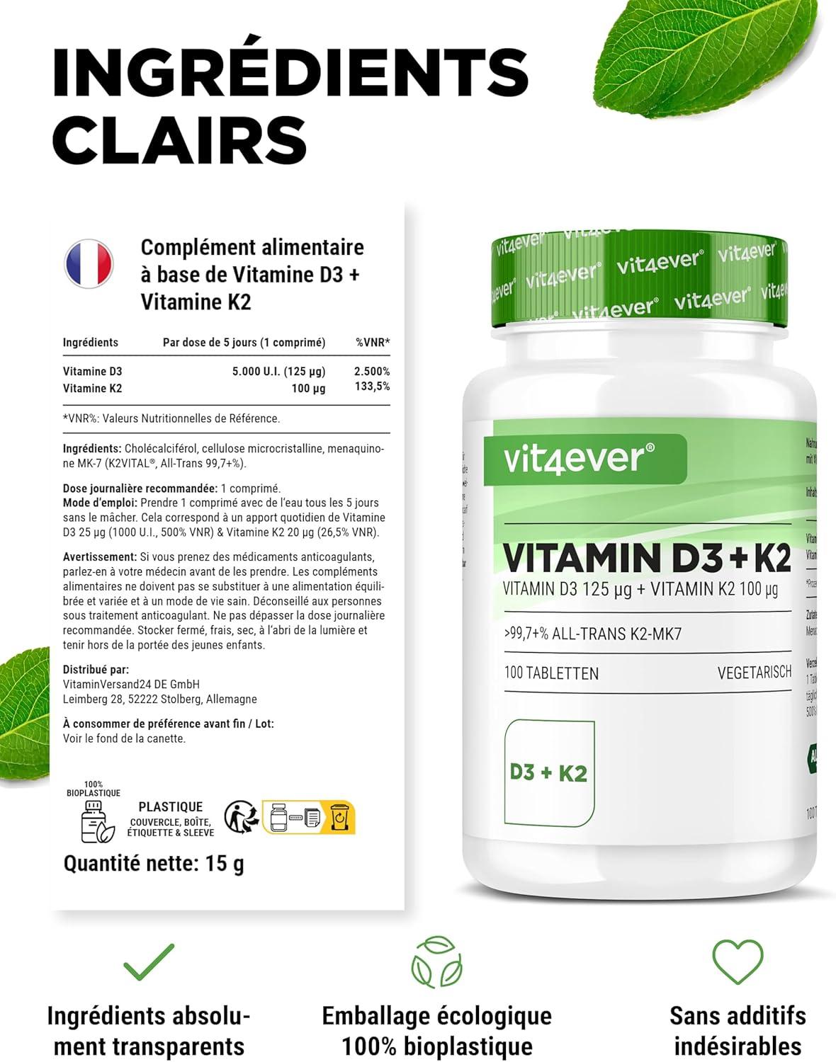 Vitamin D3 + K2 Depot - 100 tablets with 5000 E.I. + Vitamin K2 200 mcg ...