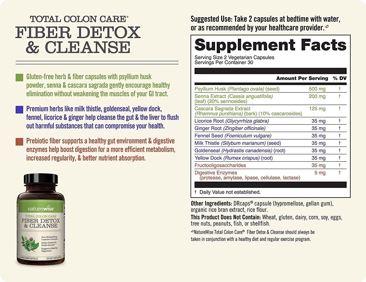 NatureWise Fiber Detox & Cleanse - 60 Vegetarian Capsules for Gut ...