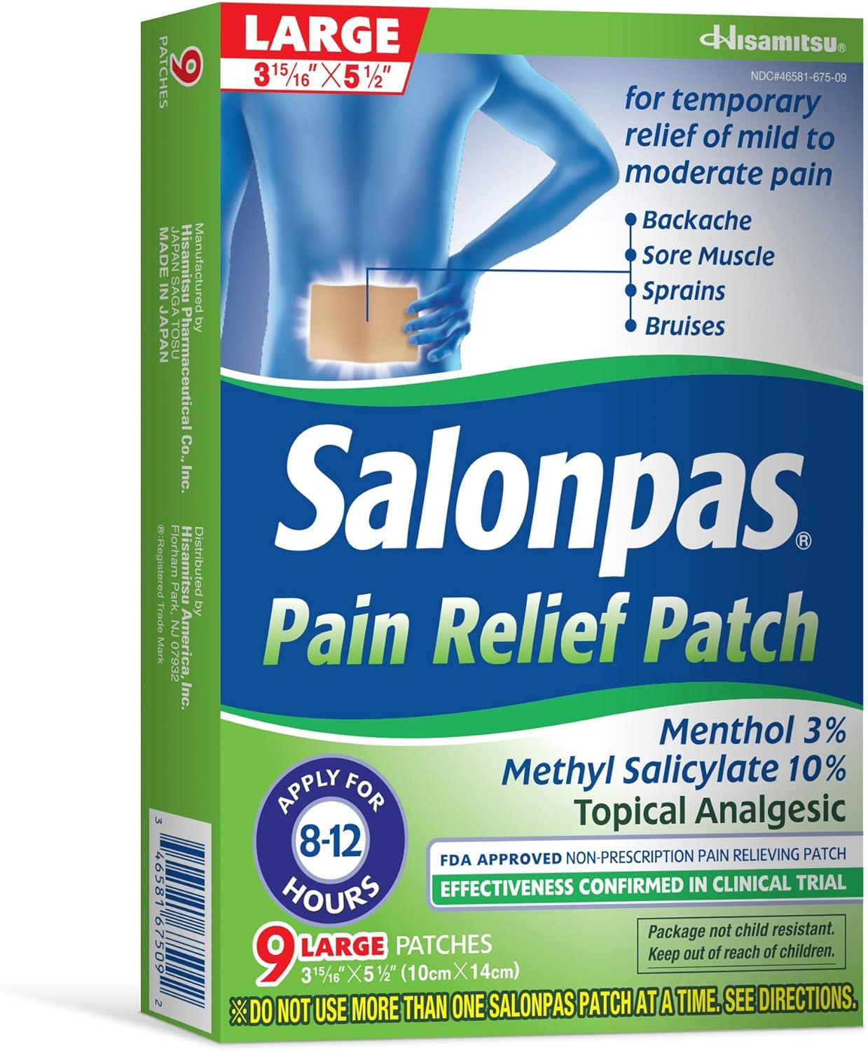 Salonpas Pain Relieving Patch - Large 9 Count - 12 Hour Relief for Back ...