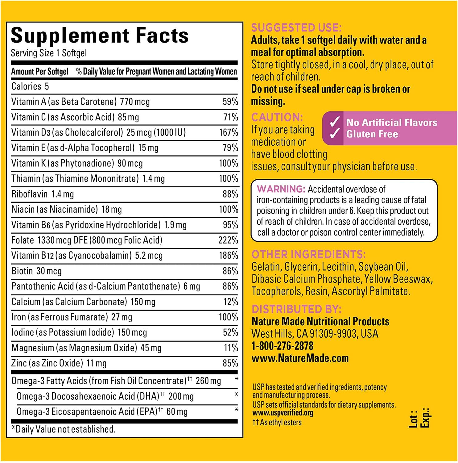 Nature Made Prenatal Vitamins - 110 Capsules | Essential Nutrients for ...