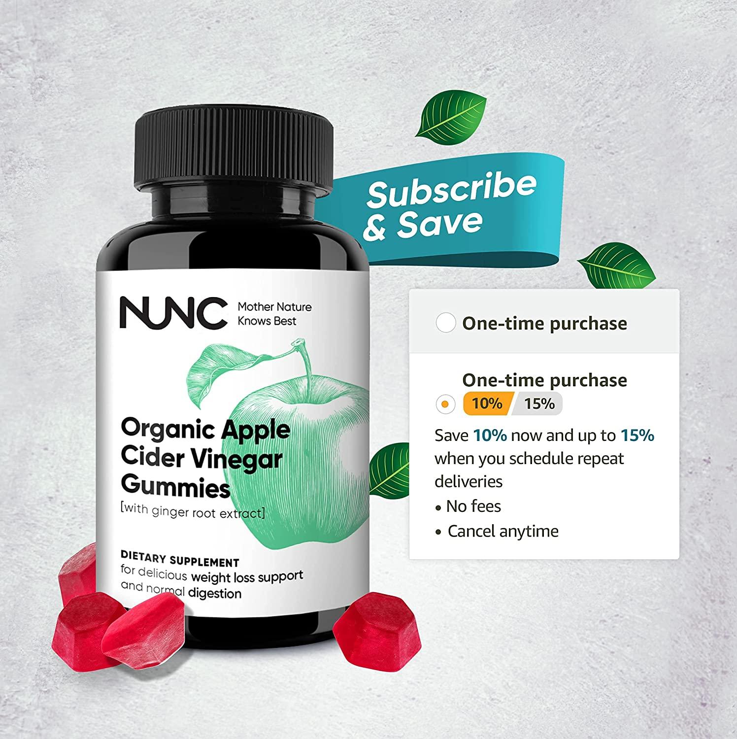 NUNC Apple Cider Vinegar Gummies - 2 Pack - Unfiltered Organic ACV w ...