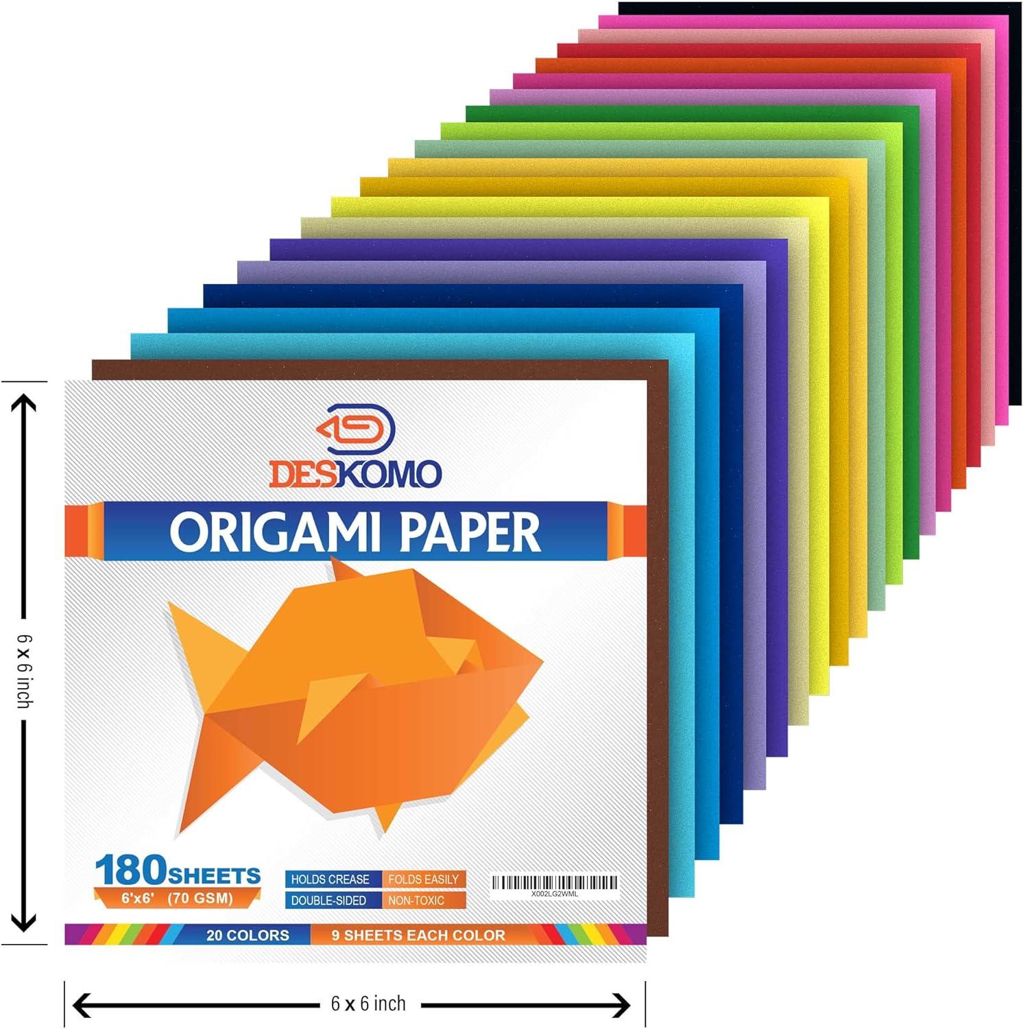Deskomo Origami Paper for Kids - Double Sided - 180 Sheets - 20 Vibrant ...
