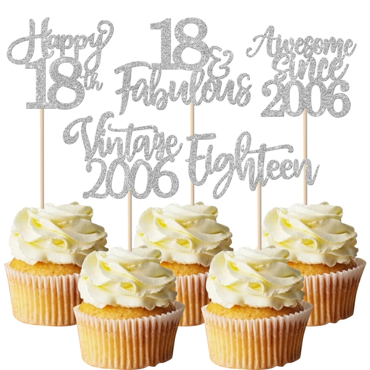 30 Pack Vintage 2006 Cupcake Toppers Glitter Happy 18th Eighteen ...