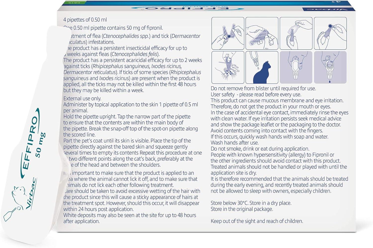 Effipro 50mg Spot On solution for Cats for Flea Treatment Pack Of 4 ...