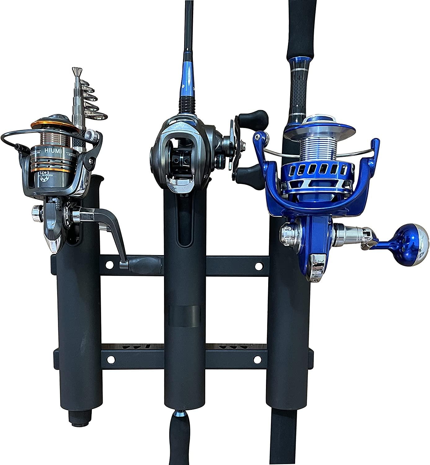 Wall Mounted Black Fishing Rod Holder Rack - 3 Pole Rests | Tubes Links ...