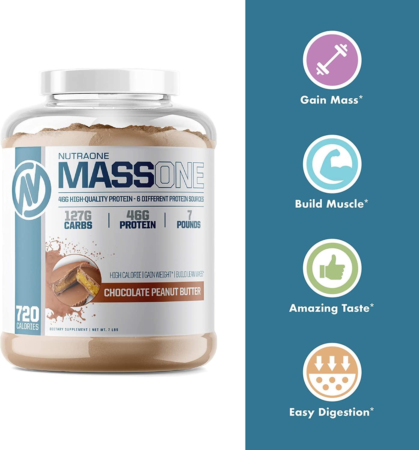 NutraOne Massone Mass Gainer Protein Powder - Chocolate Peanut Butter 7 ...