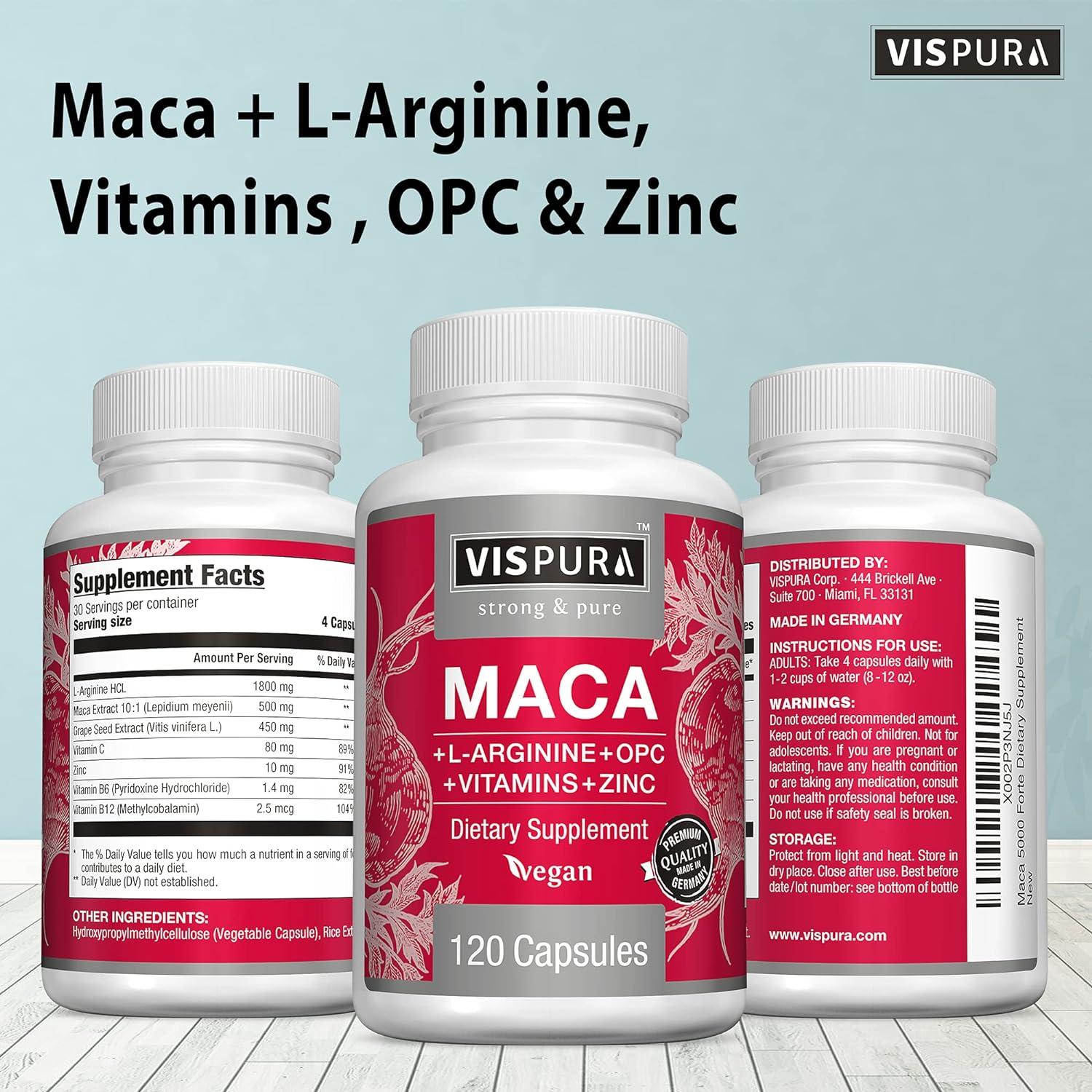 VISPURA Maca Root Capsules 5000 mg + L-Arginine | Energy Boosting ...