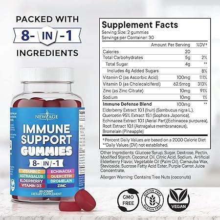 8 in 1 Immune Support Booster Supplement with Elderberry Vitamin C and ...