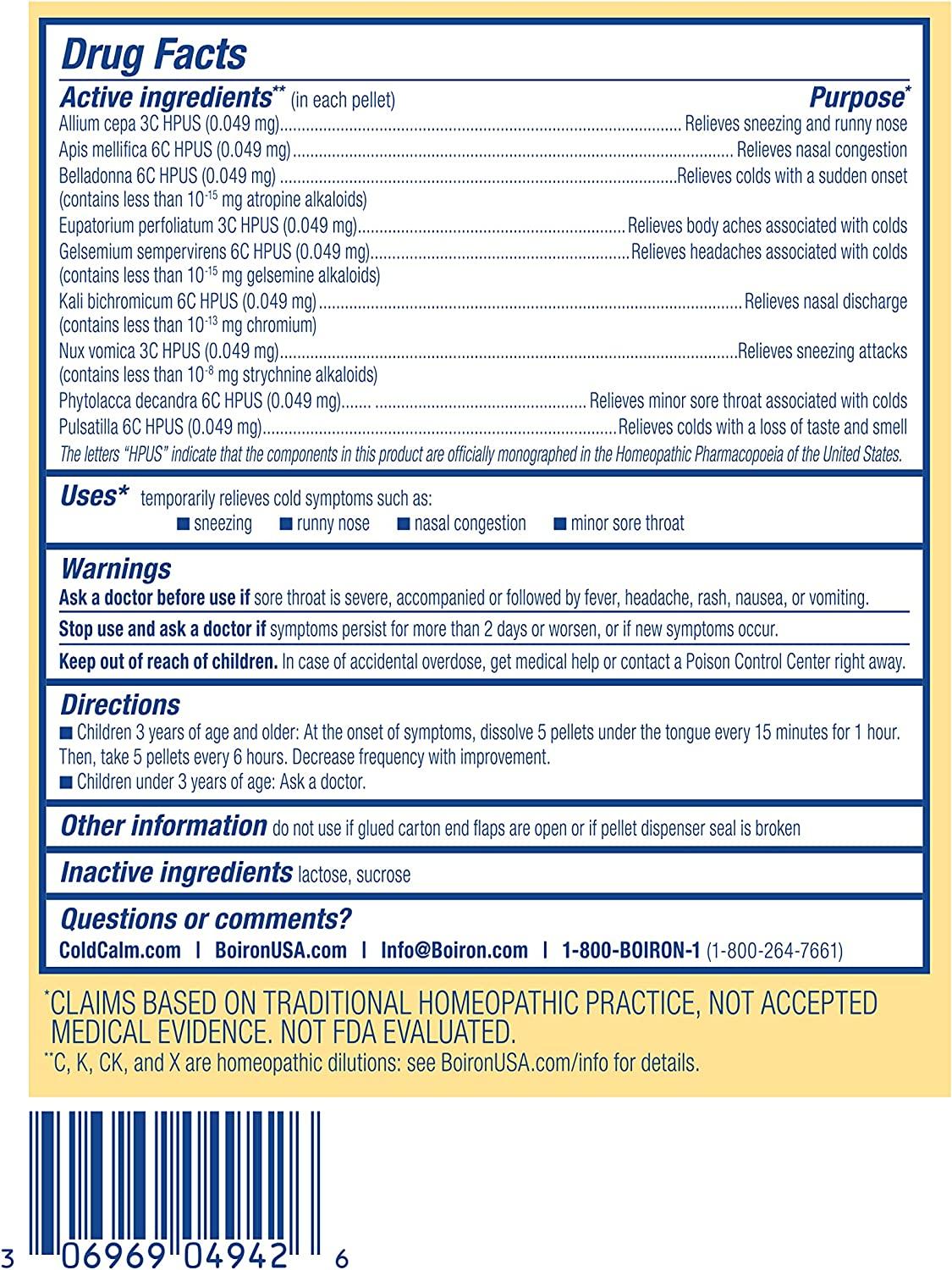 Boiron Children's Coldcalm - 2 Pack Homeopathic Cold Relief, 80 Pellets ...