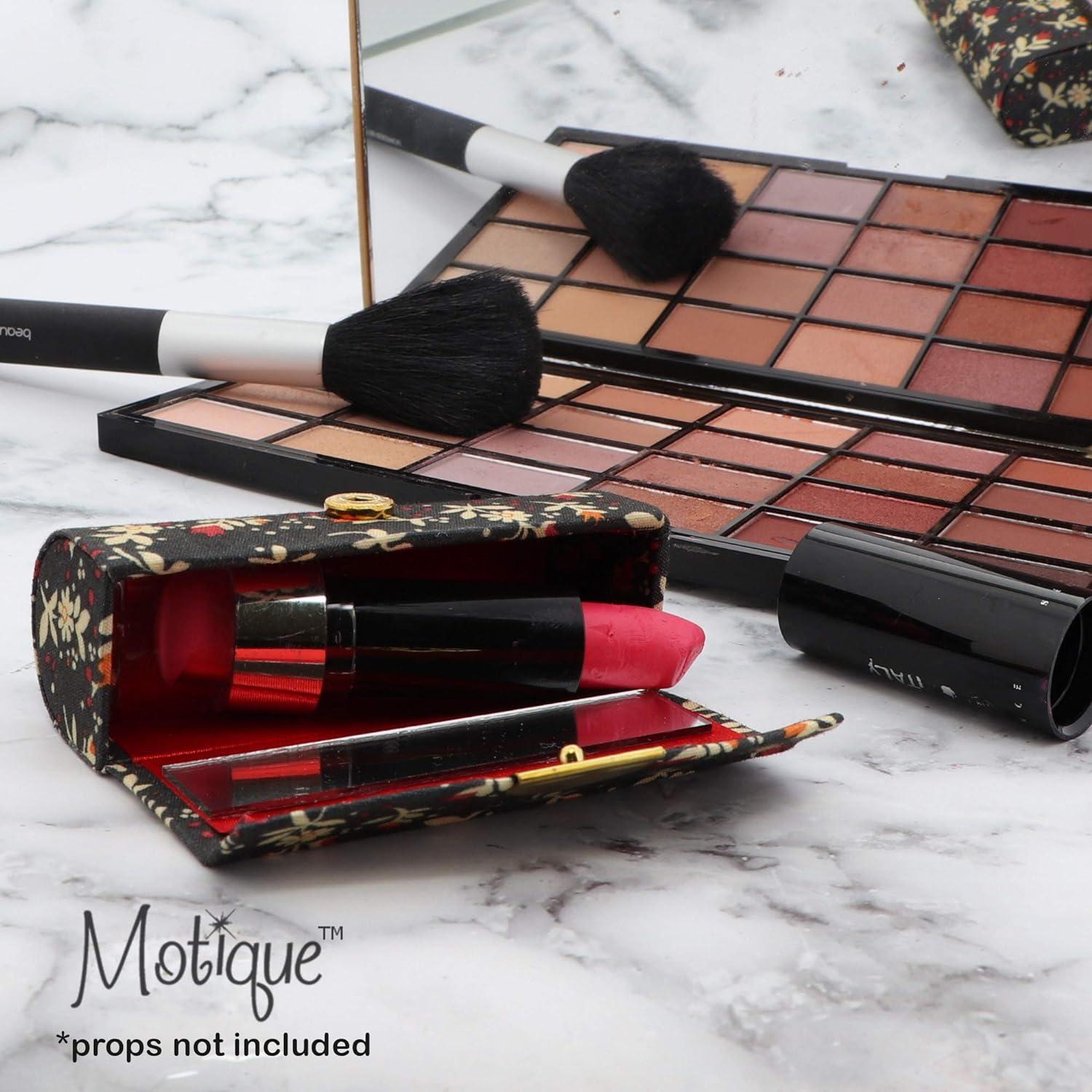 Black Flower Lipstick Case Holder with Mirror for Women - Stylish and ...