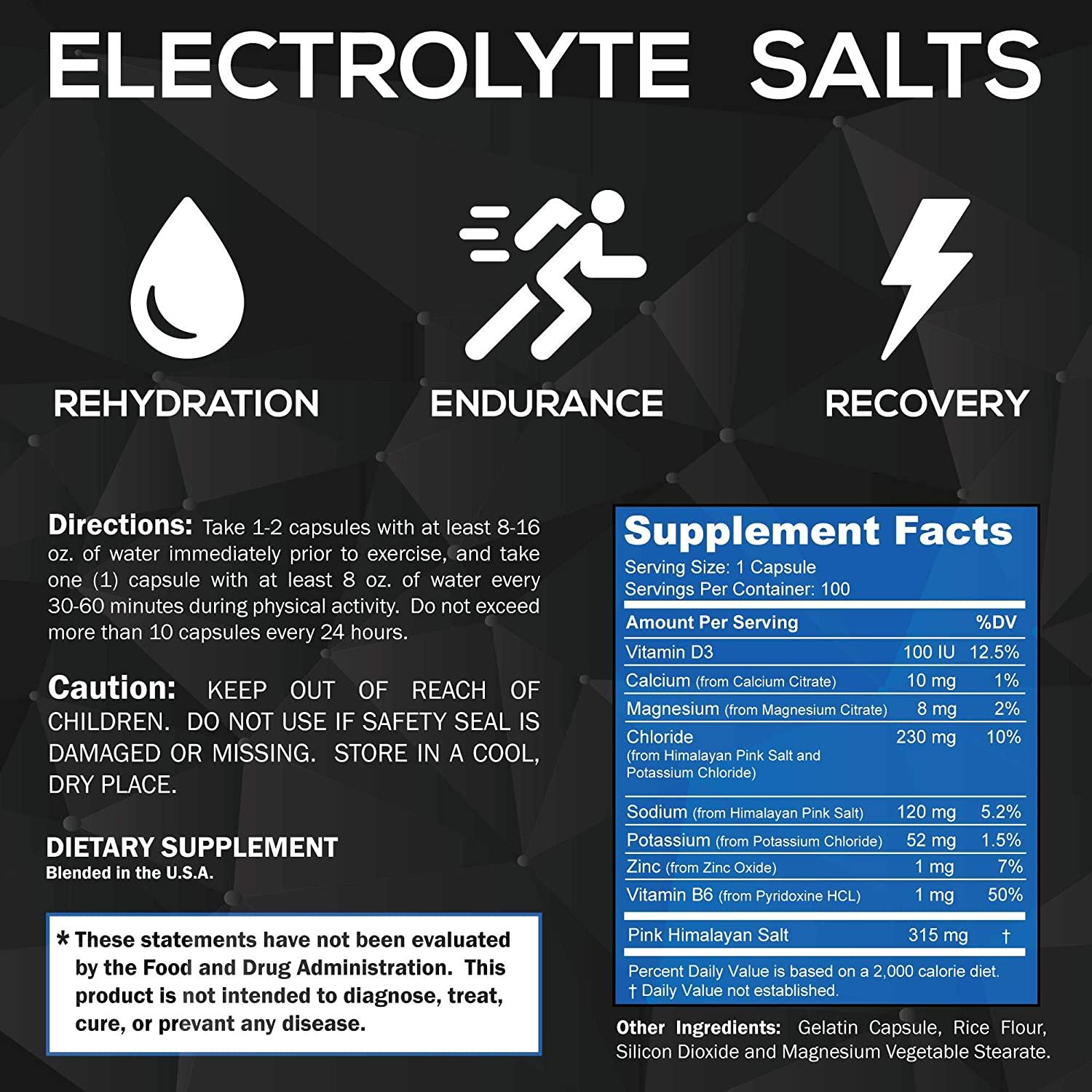 Electrolyte Salt Tablets - 100 Pills - Electrolytes Replacement ...