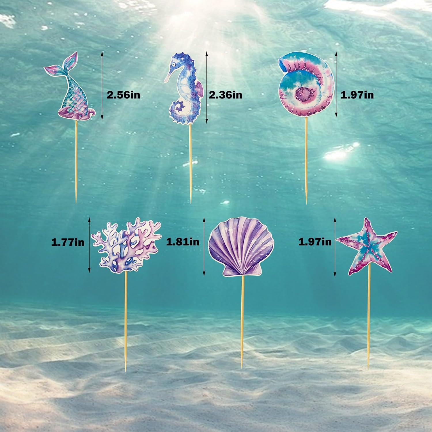 TSJ 12 PCS Mermaid Cupcake Toppers Cake Toppers Mermaid Tail Seahorse ...