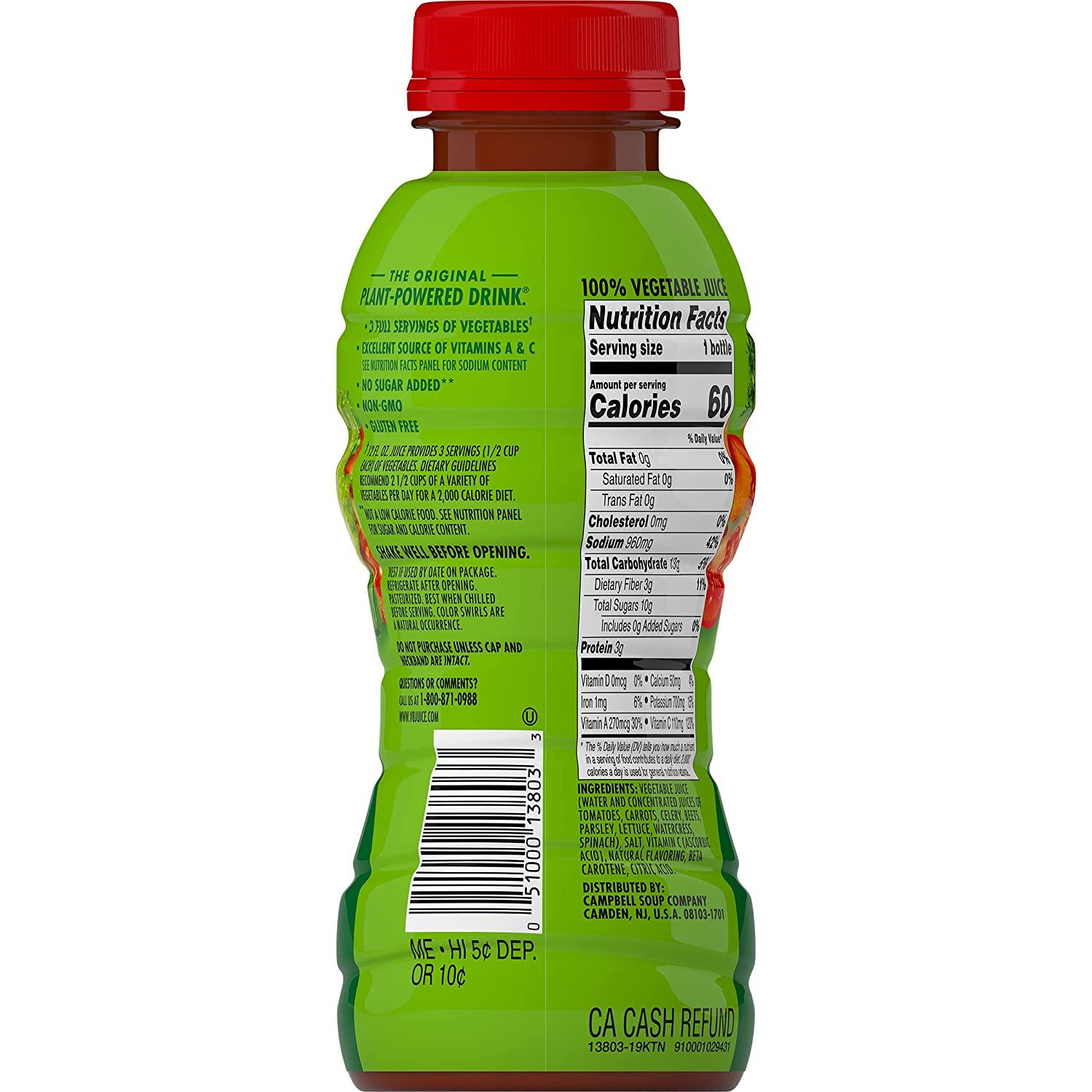 V8 Original 100 Vegetable Juice Vegetable Blend With Tomato Juice 12 ...