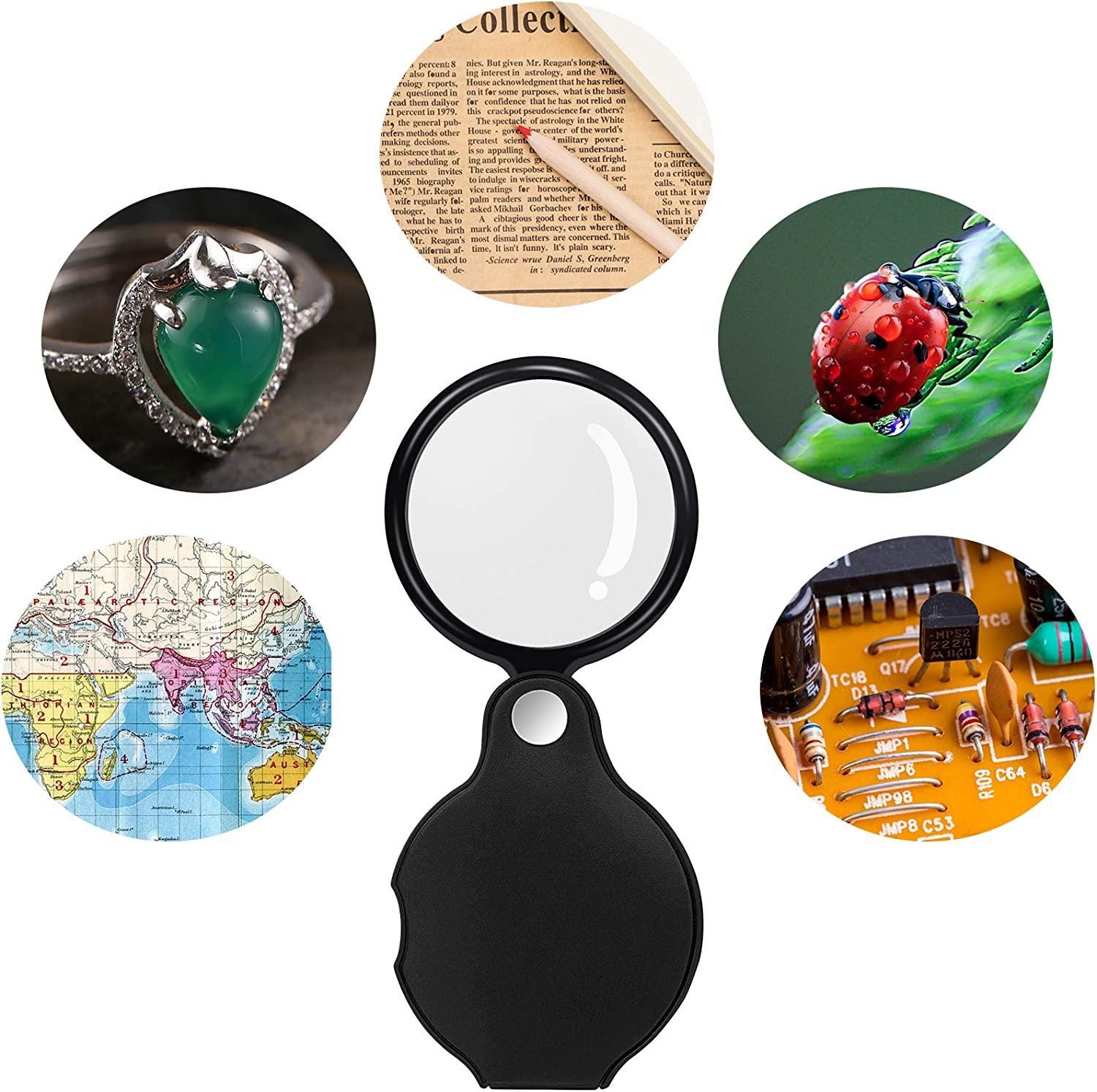 5 PCS Mini 10X Folding Pocket Magnifying Glass Set for Reading Books ...