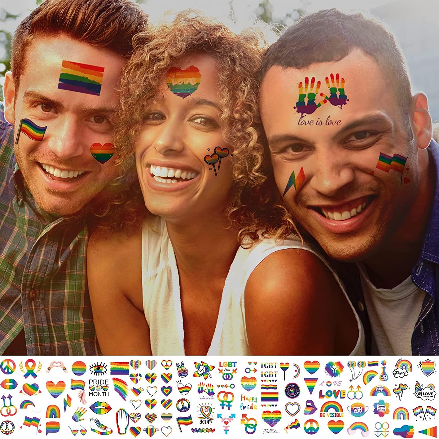 JEEFONNA 100+ Pcs LGBT Rainbow Temporary Tattoos - Waterproof Pride ...