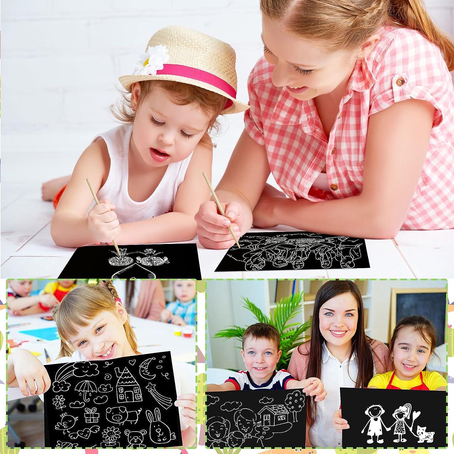 Scratch Paper Art Set - 60 Pcs Scratchboard Craft Kit for Kids & Adults ...
