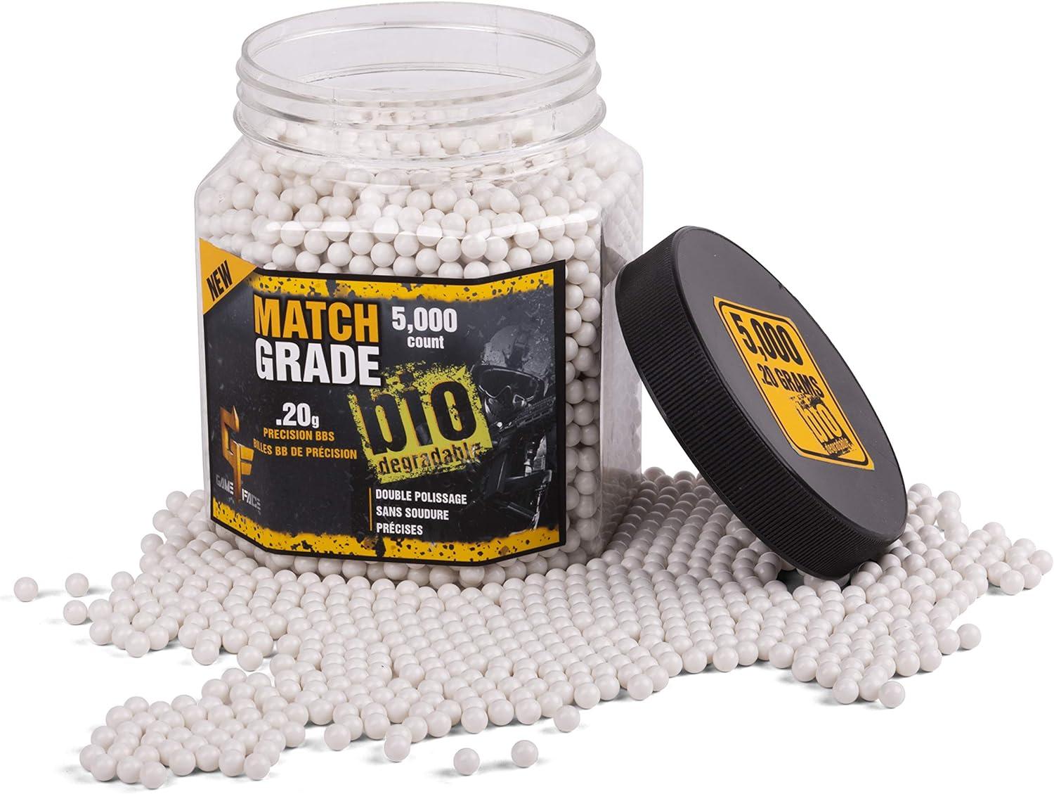 Game Face 20GBW5J 6mm Match Grade .20-Gram 6mm White Biodegradable Airsoft BBs (5000-Count)