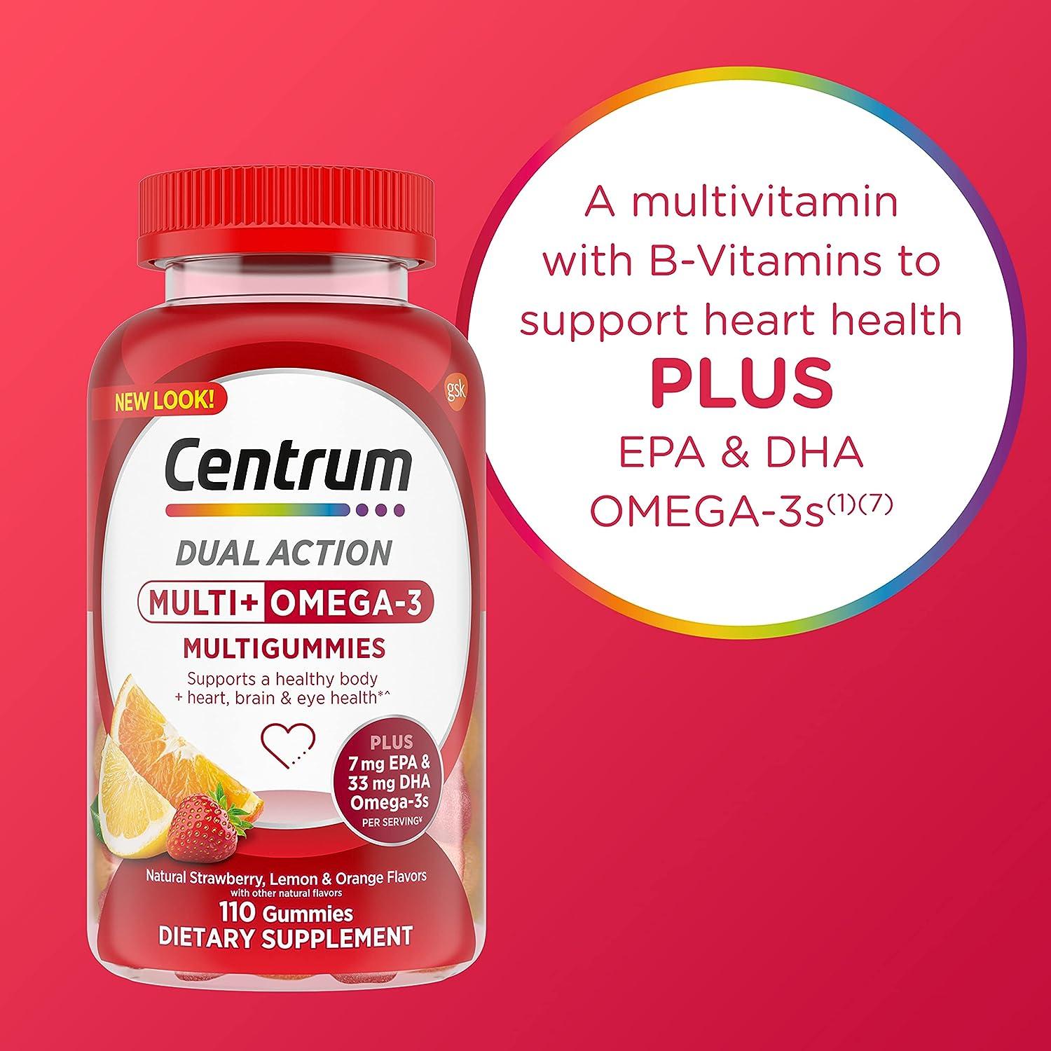Centrum MultiGummies Multi+ Omega 3 Adult Multivitamin 110 Count ...