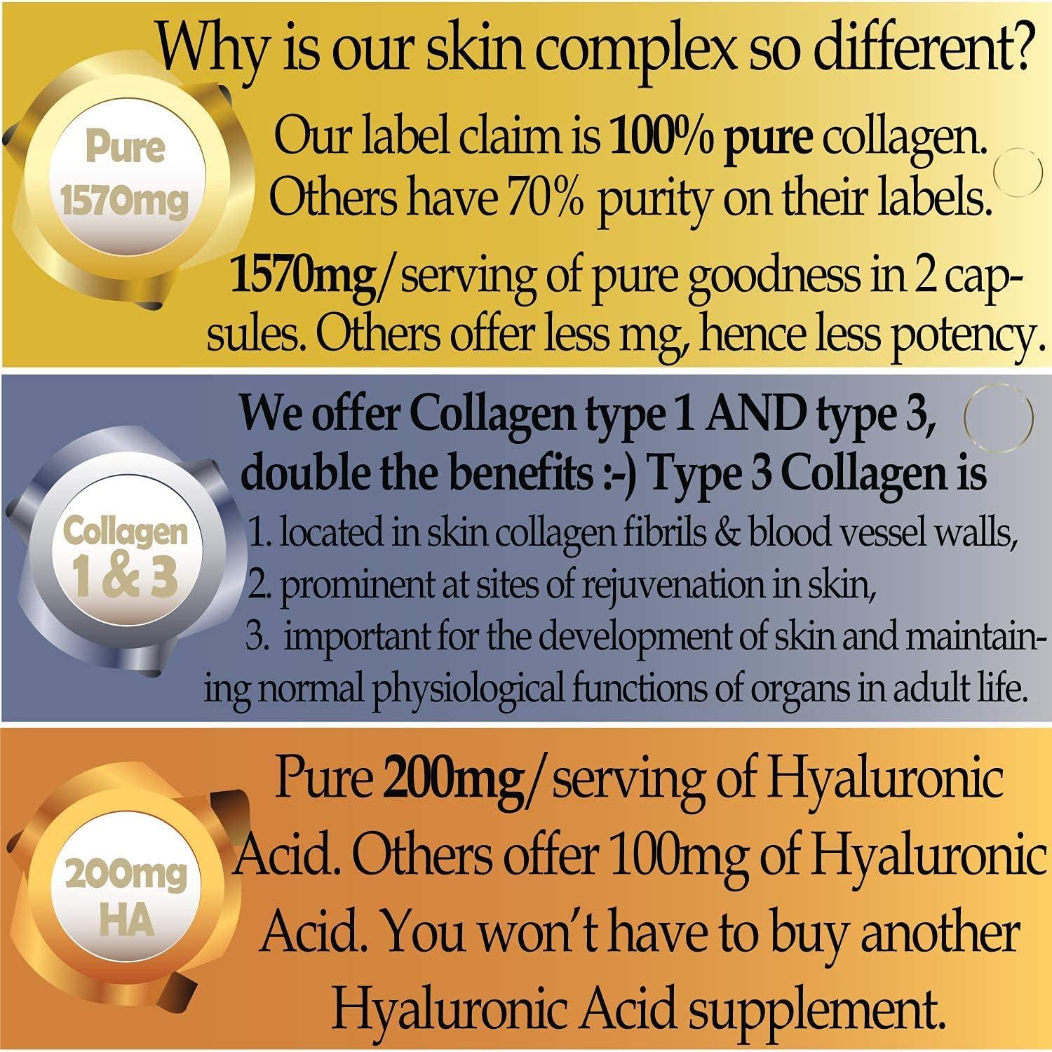 Marine Collagen Type 1&3 with Hyaluronic Acid, Vitamin C, Zinc, Copper ...