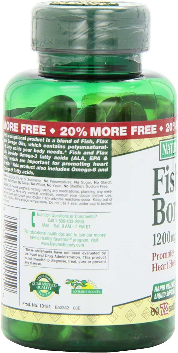 Nature's Bounty Fish Flax Borage 1200 mg 72 Rapid Release Softgels