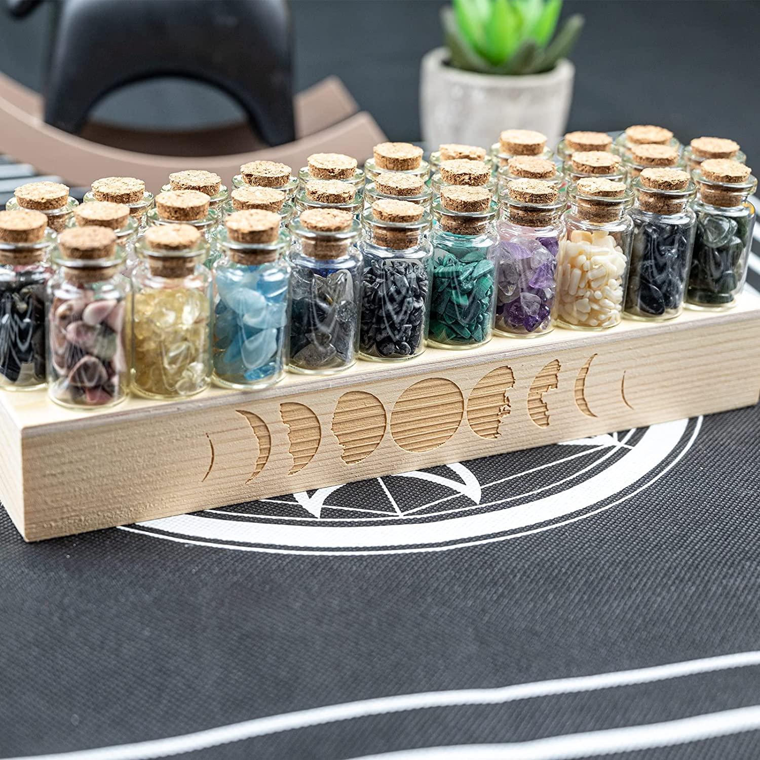 32-Piece AMBER IMPRINT Witchcraft Crystals Set with Wooden Tray ...