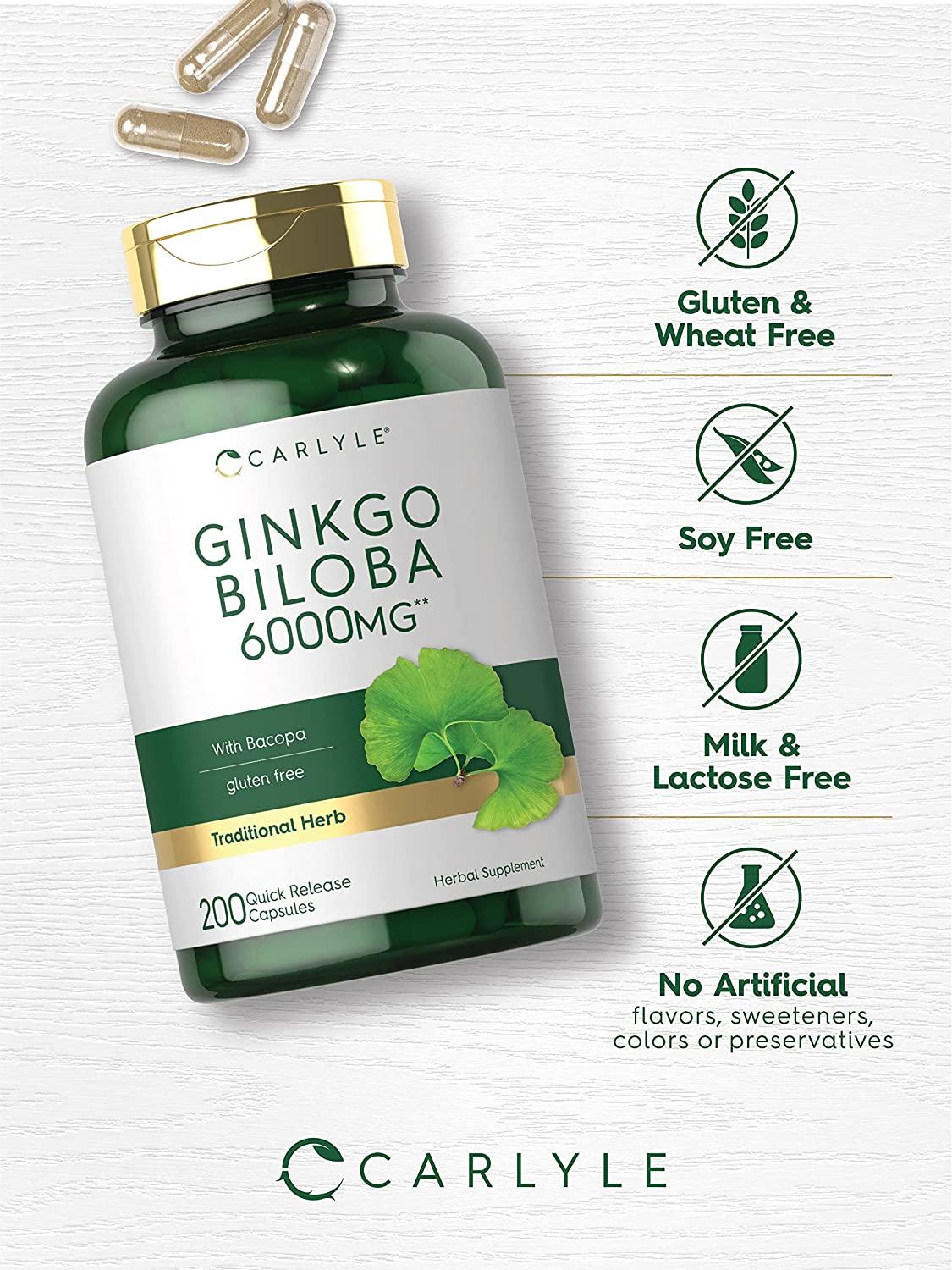 Ginkgo Biloba Capsules 6000mg | 200 Count | Non-GMO & Gluten Free by ...