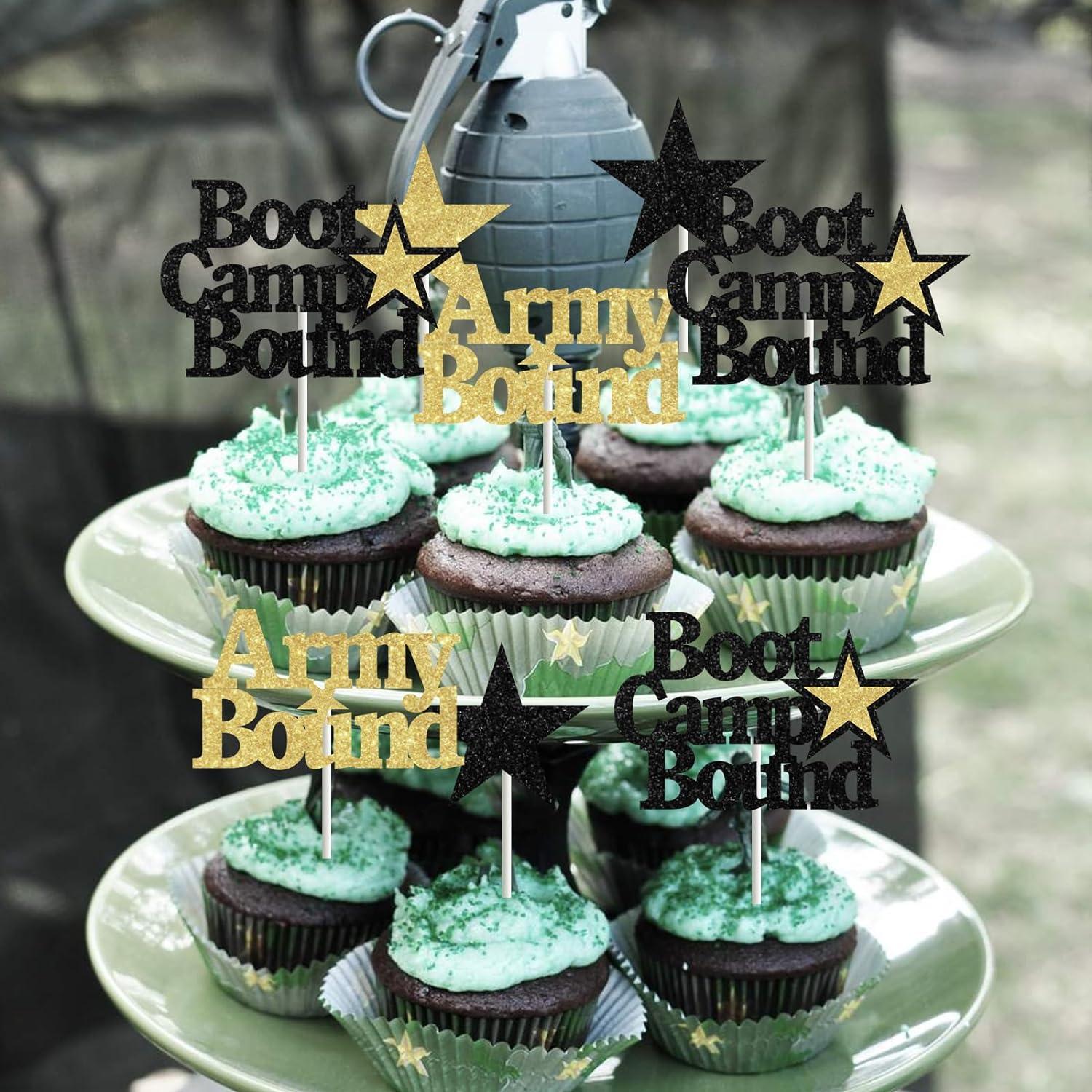 kreat4joy 24pcs Military Themed Cupcake Toppers Glitter US Army Boot ...