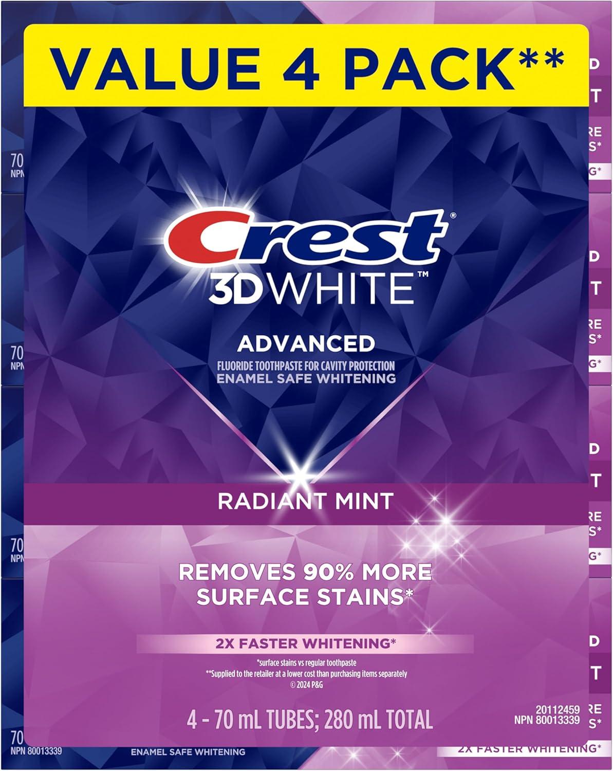 Crest 3D White Toothpaste Advanced Whitening Radiant Mint 280 mL Total ...