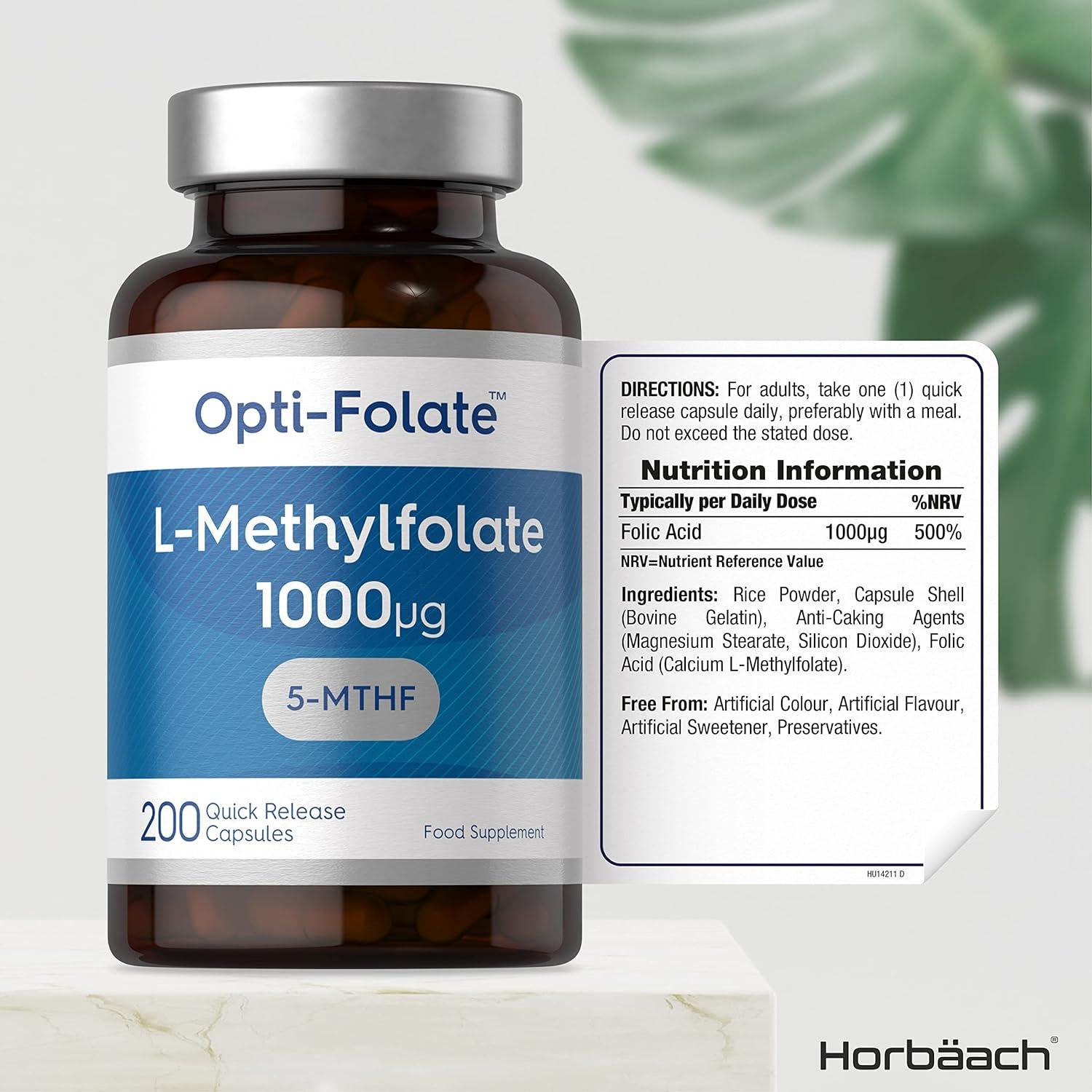 L-Methylfolate 1000ug | 200 Capsules | 5-MTHF Folate Supplement ...