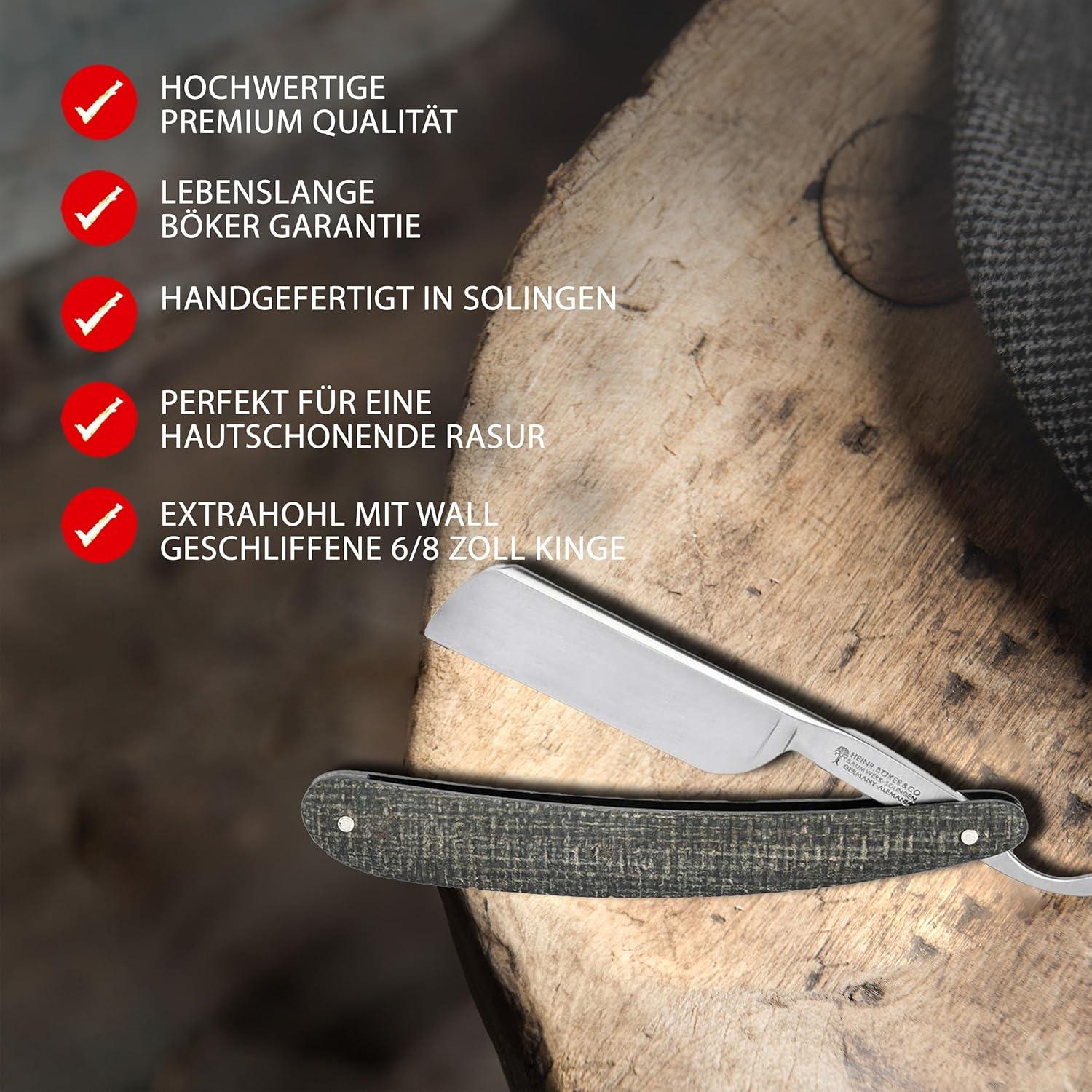 B ker Solingen Lounge Bar Razor Knife - Green Micarta Handle - Professional 6/8 Beard Razor ...