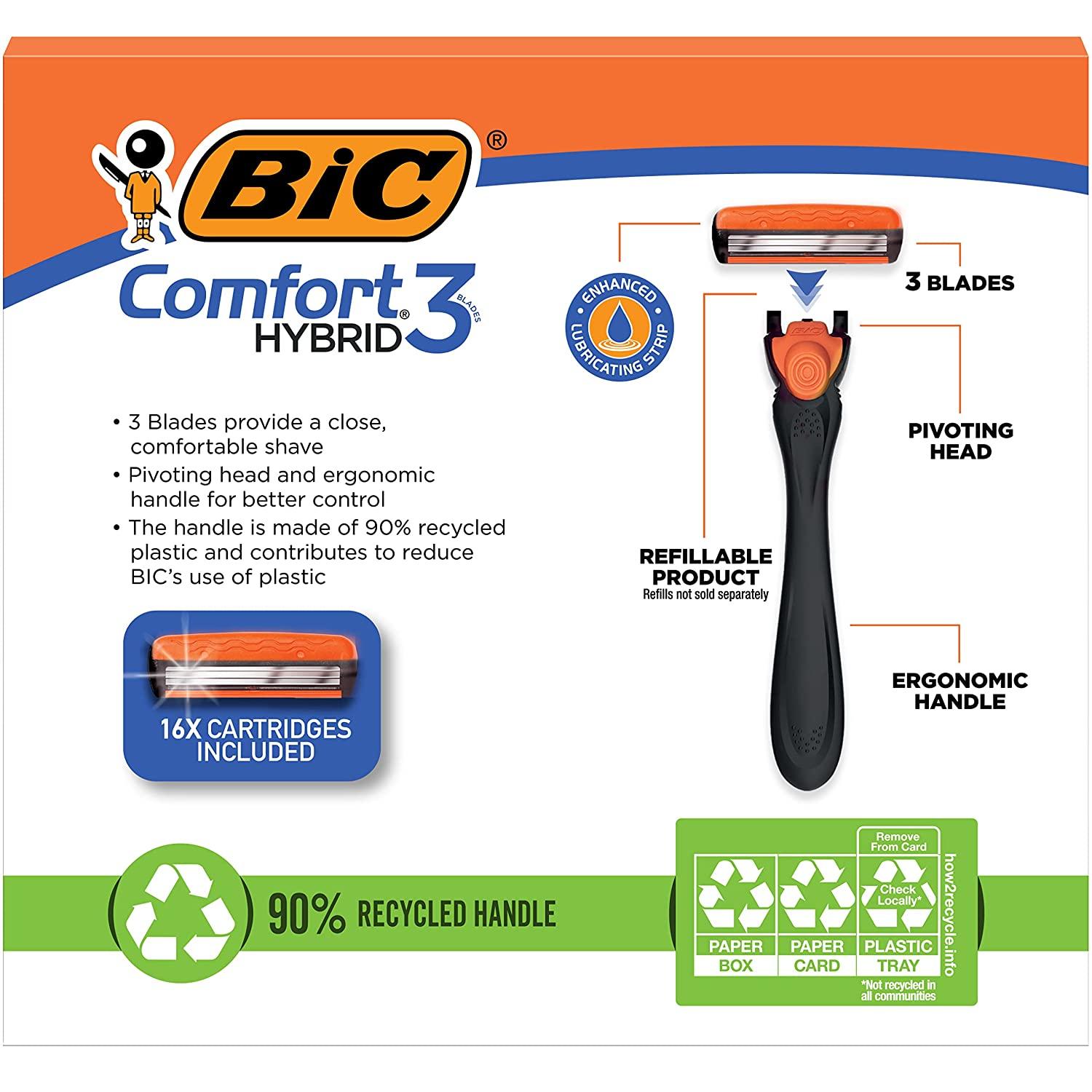 BIC Comfort 3 Hybrid Disposable Razors for Men - 17 Piece Razor Kit ...