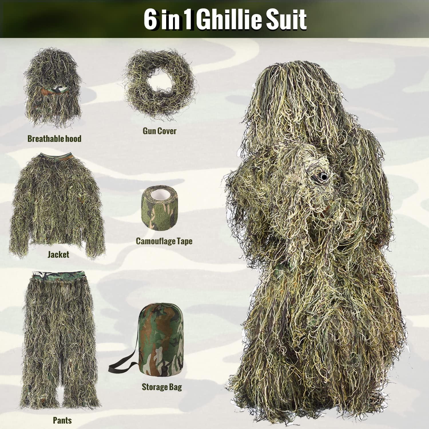Slendor 6 in 1 Ghillie Suit - 3D Camouflage Hunting Apparel for Men, Hunters, Military - Small ...