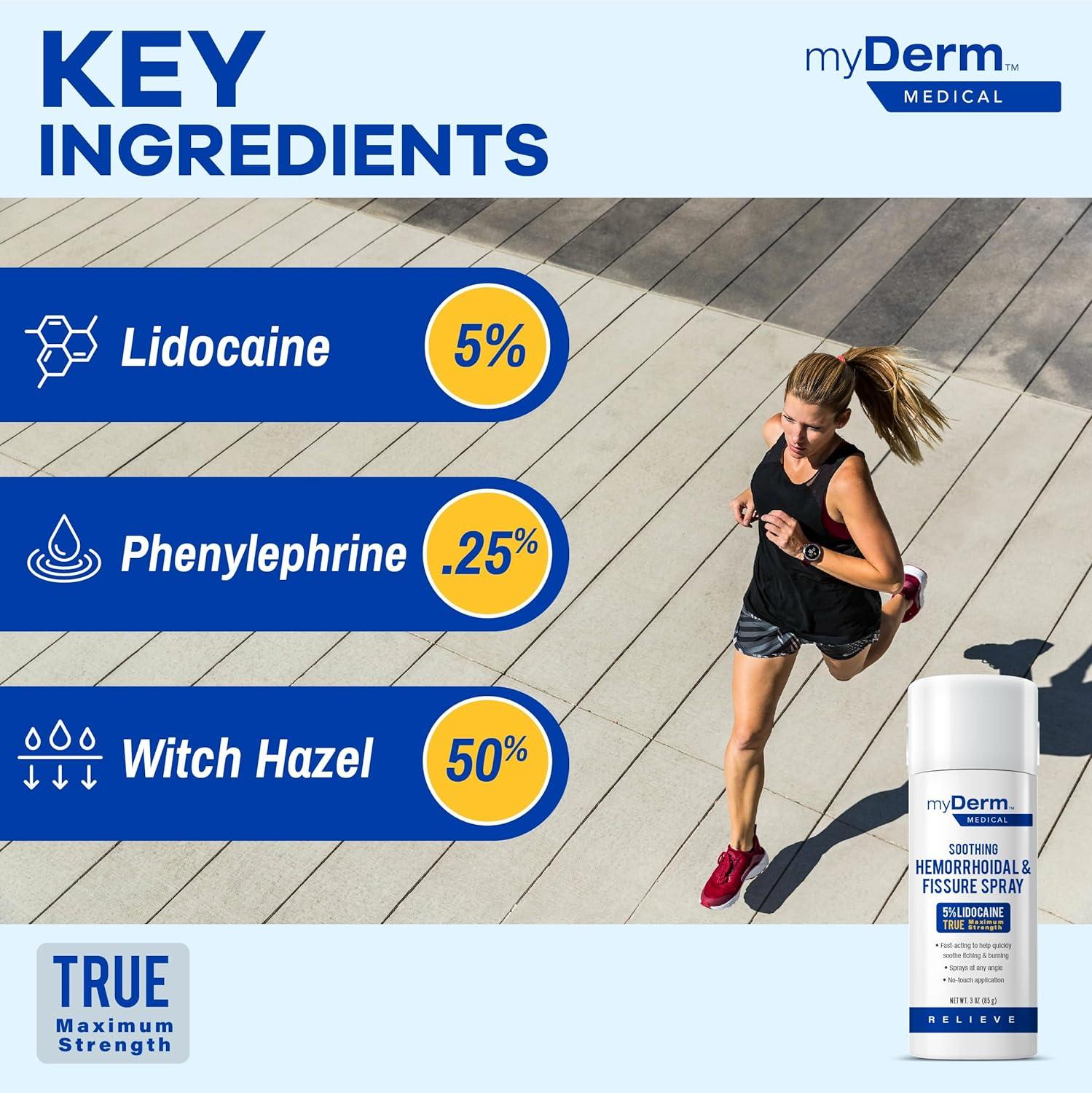 Myderm Medical Soothing Hemorrhoidal & Fissure Spray 3oz - Maximum ...