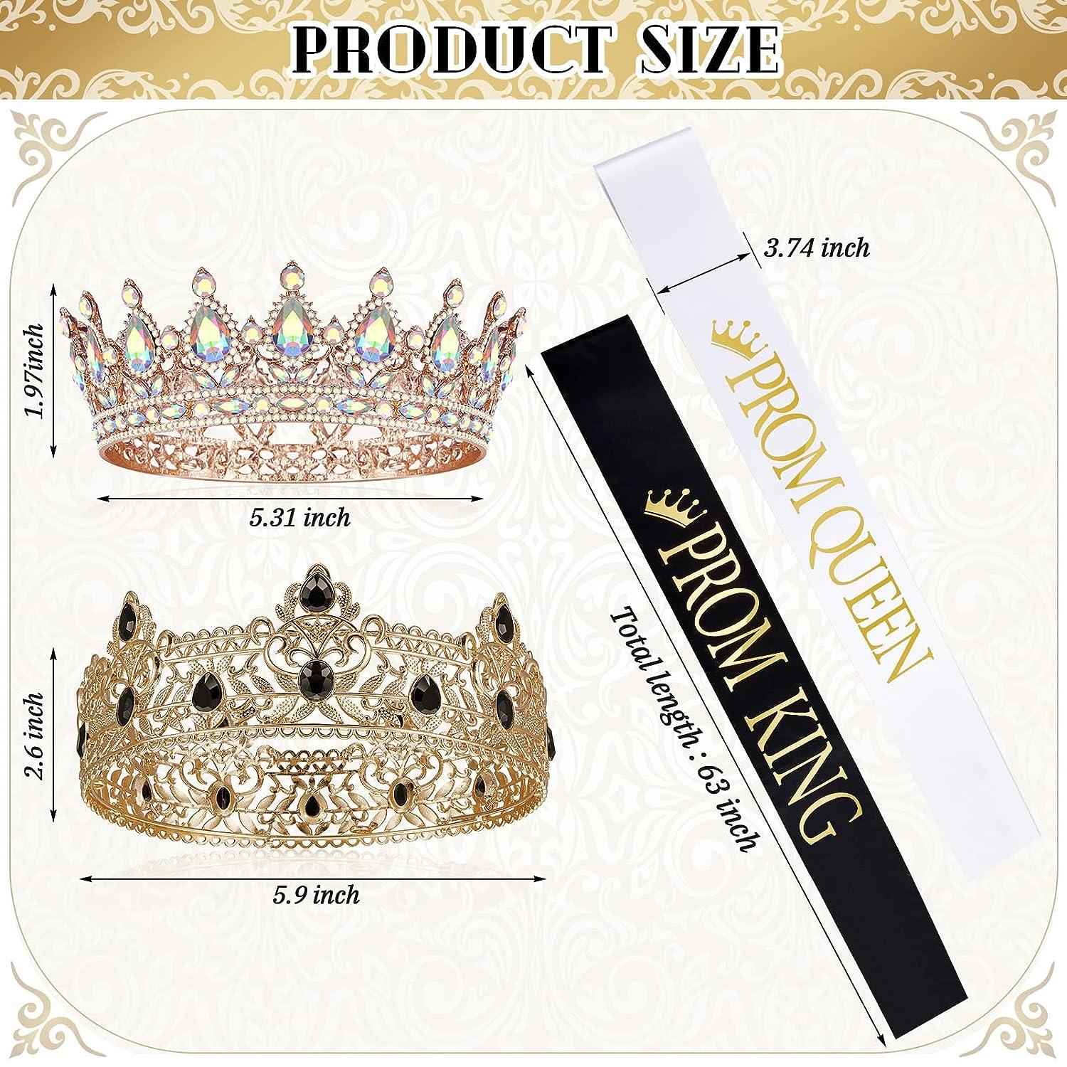 Gold King Crown Tiara Set for Prom Queen & King | 4 Piece AB Diamond ...
