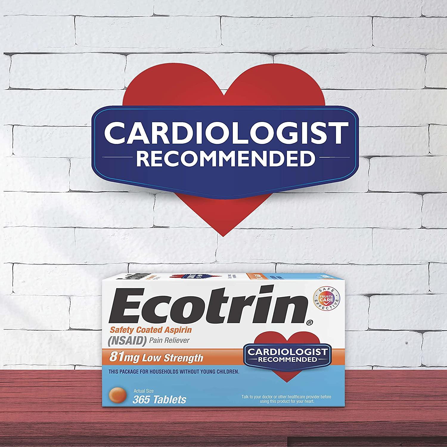 Ecotrin Low Strength Aspirin 81mg - 365 Safety Coated Tablets | 1-Year ...