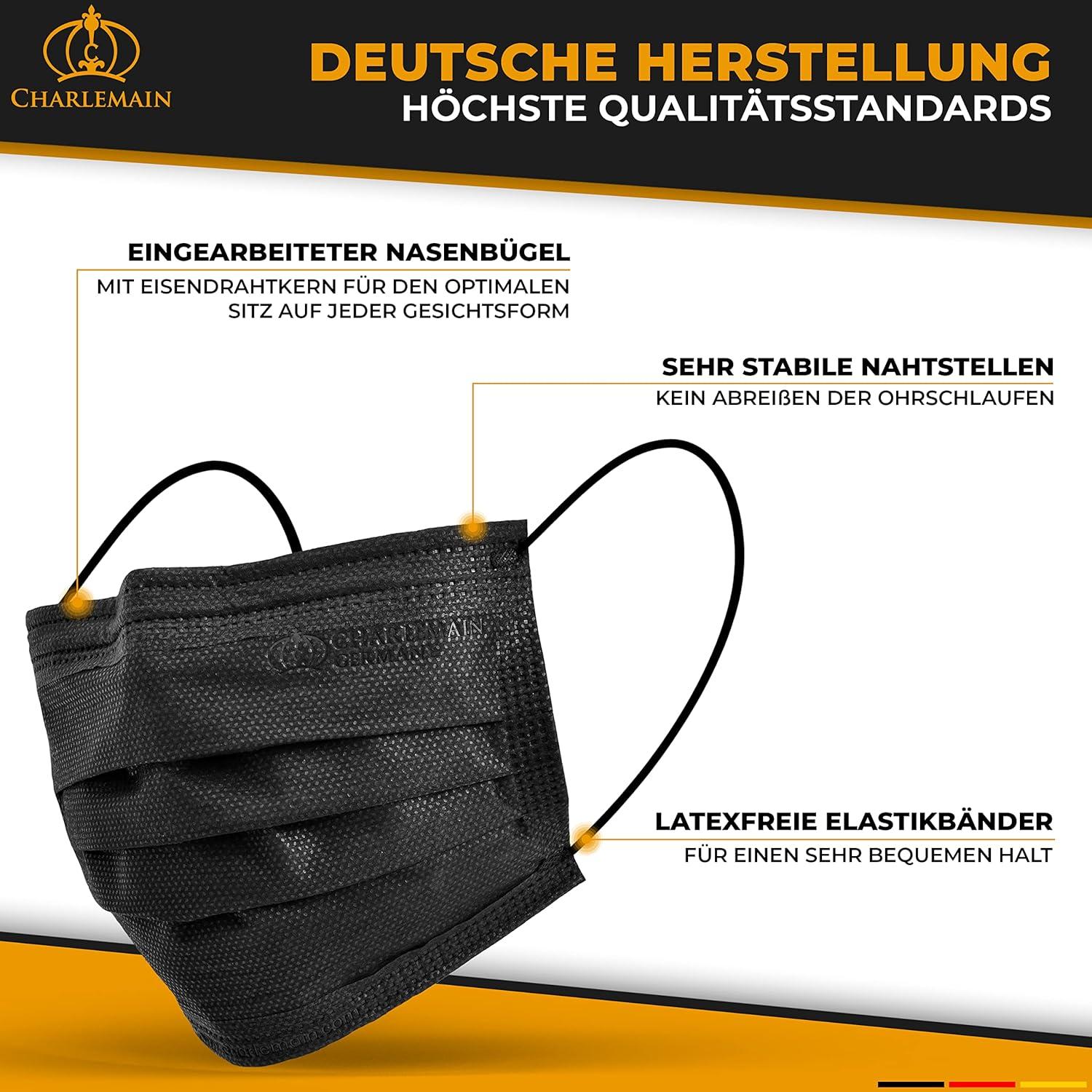 Buy Charlemain 50x Black Medical Masks - EN 14683 Type IIR BFE 99.9% ...