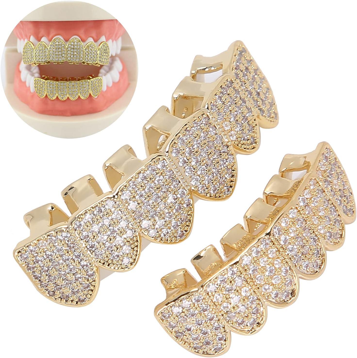 Hip Hop Diamond Braces Set - Gold Plated Copper Bling Decoration for ...